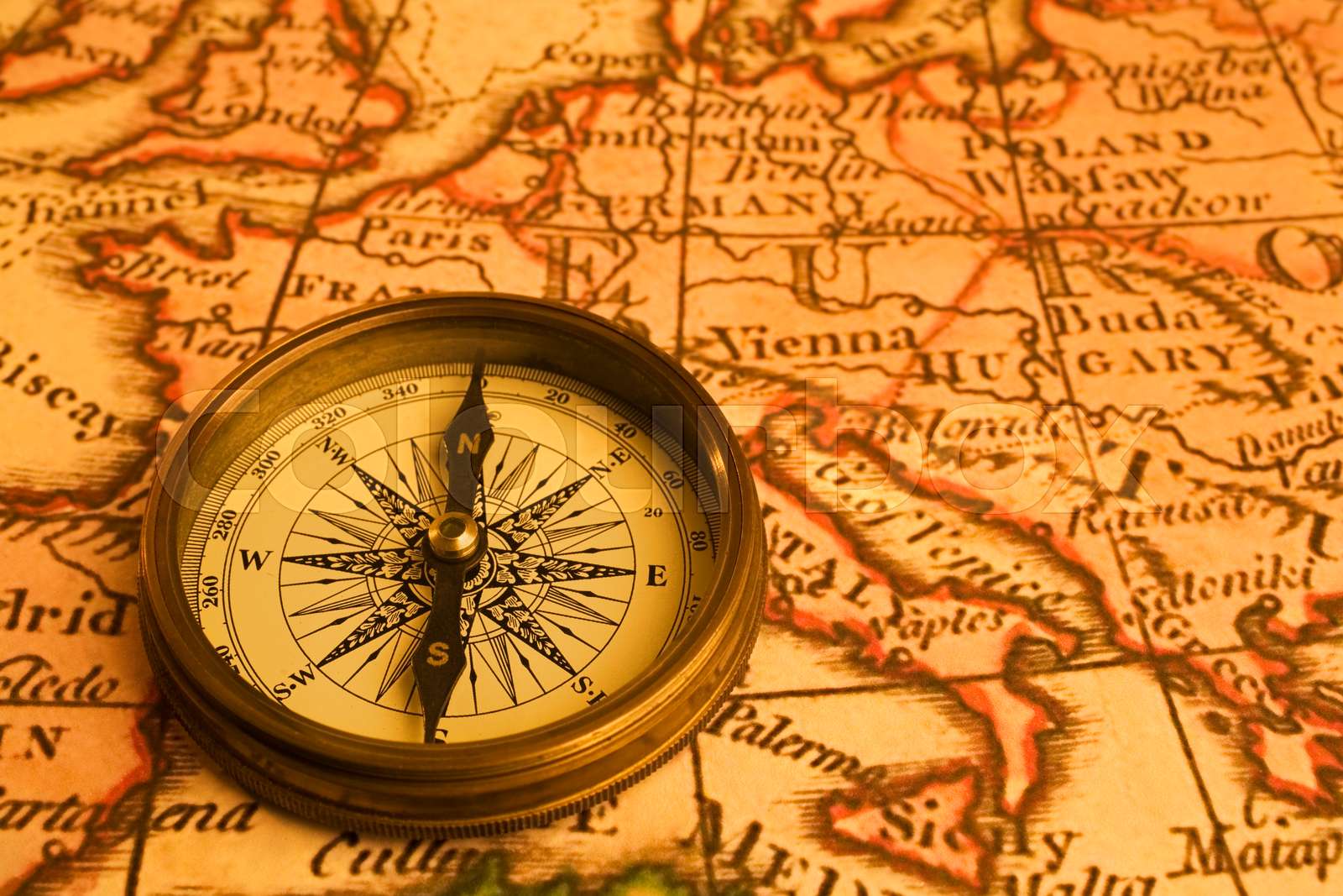 Compass and Map of Europe | Stock image | Colourbox