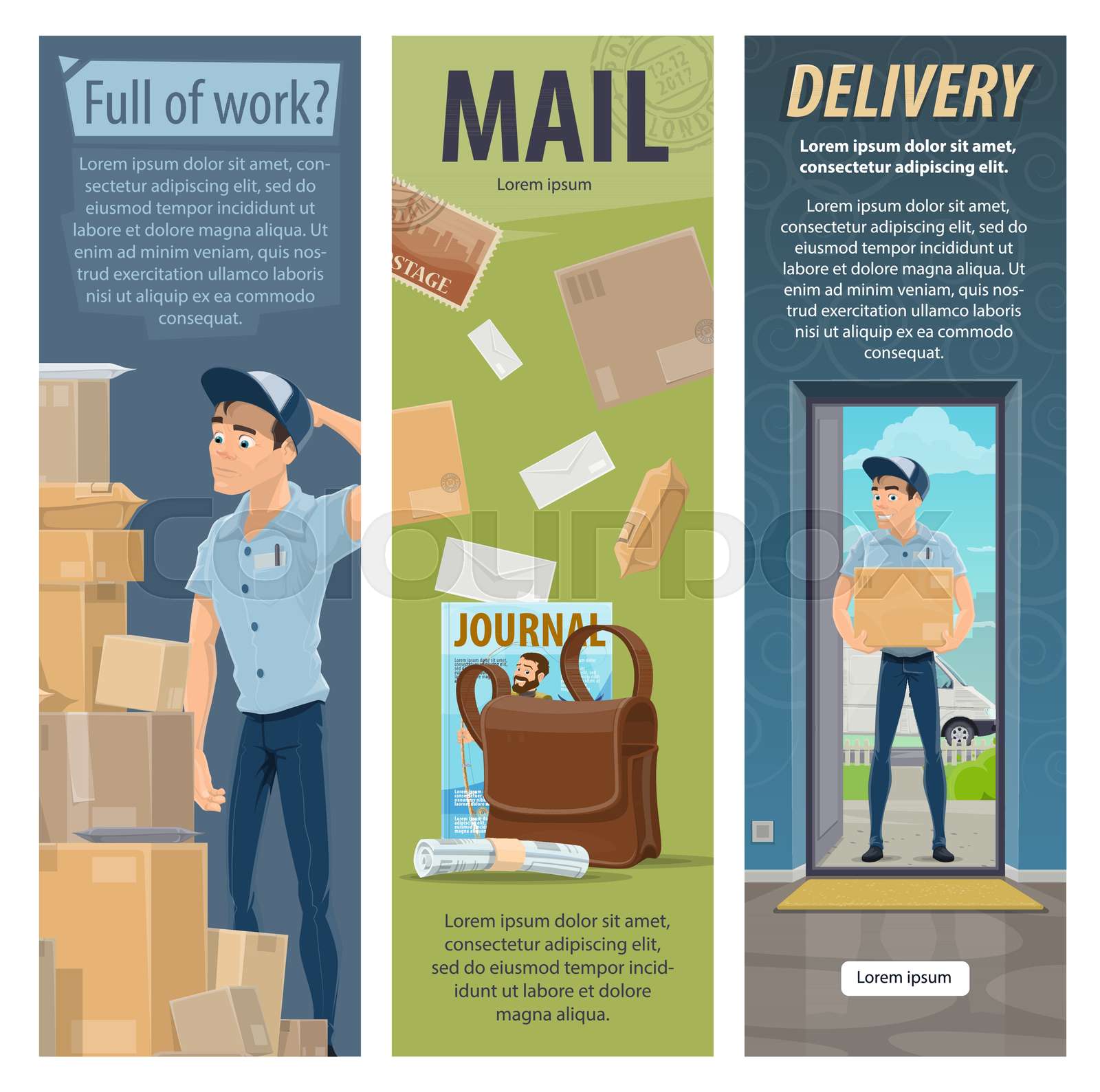 Post mail delivery vector postman work banners | Stock vector | Colourbox