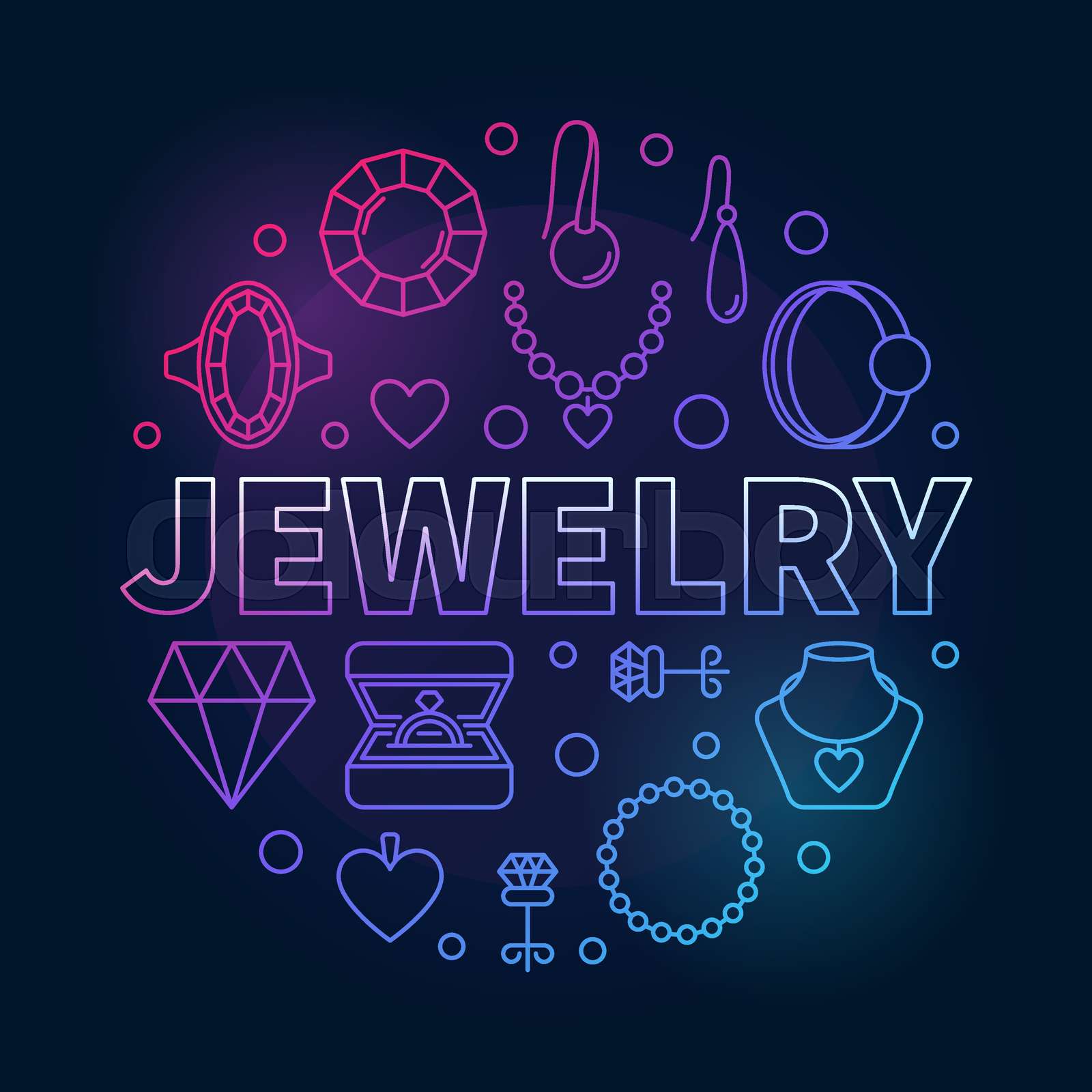 Vector Jewelry round colored outline creative illustration | Stock ...