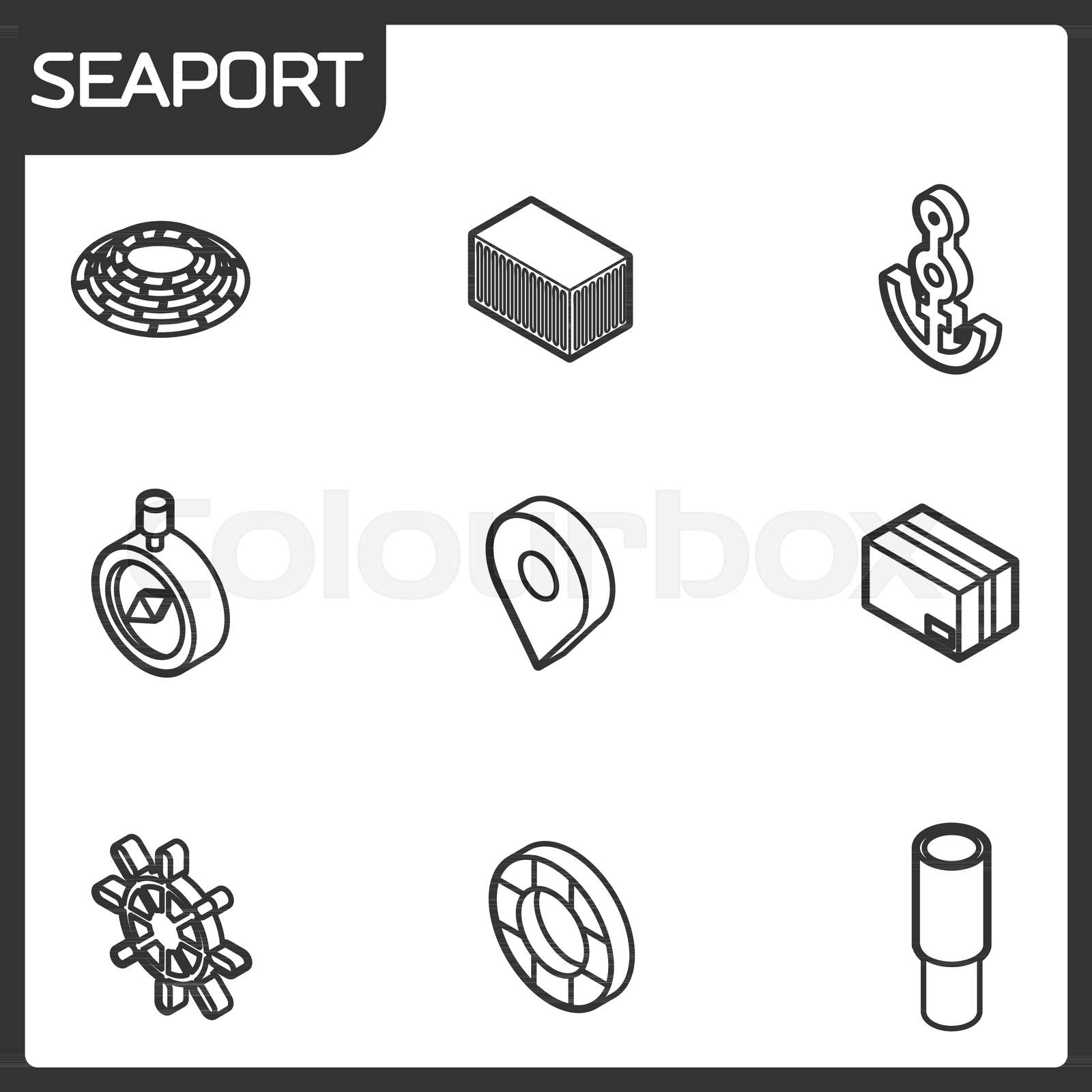 Seaport outline isometric icons | Stock vector | Colourbox