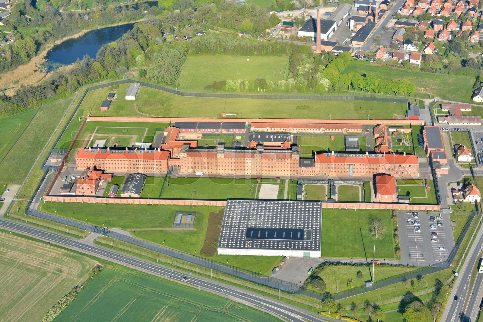 Nyborg Statsfængsel, set fra luften | Stock foto | Colourbox