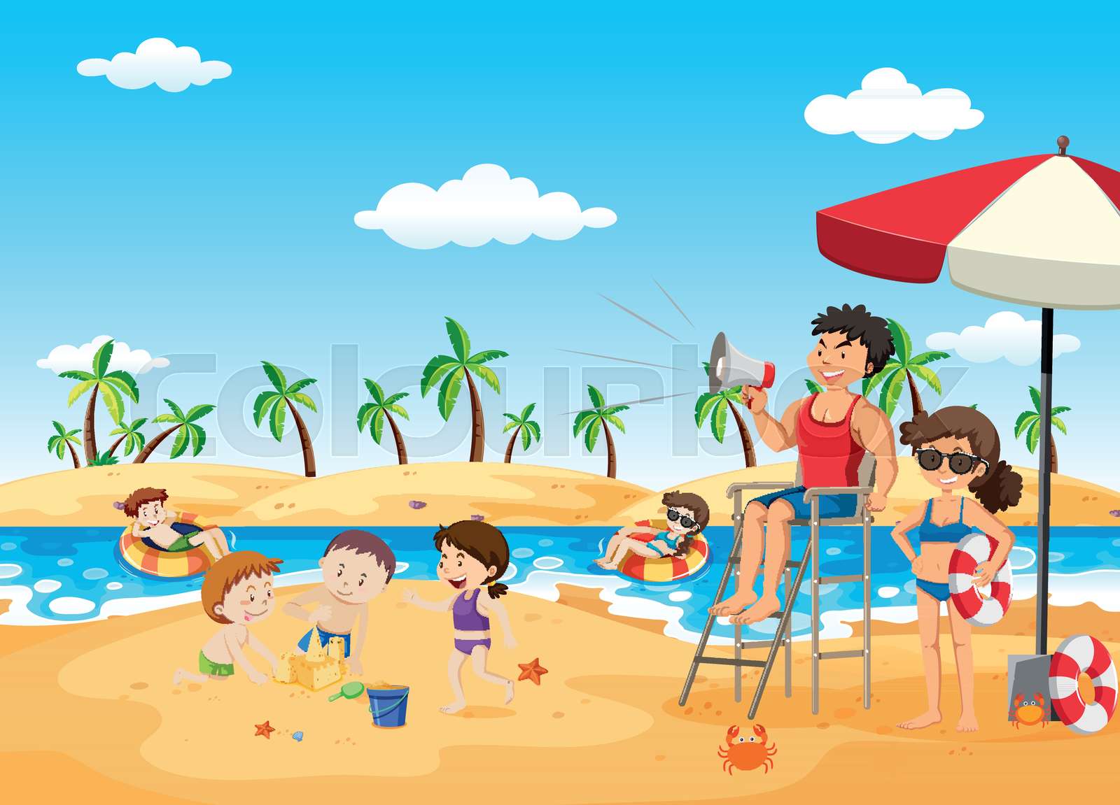 Lifeguard on the Beach Holding Megaphone | Stock vector | Colourbox