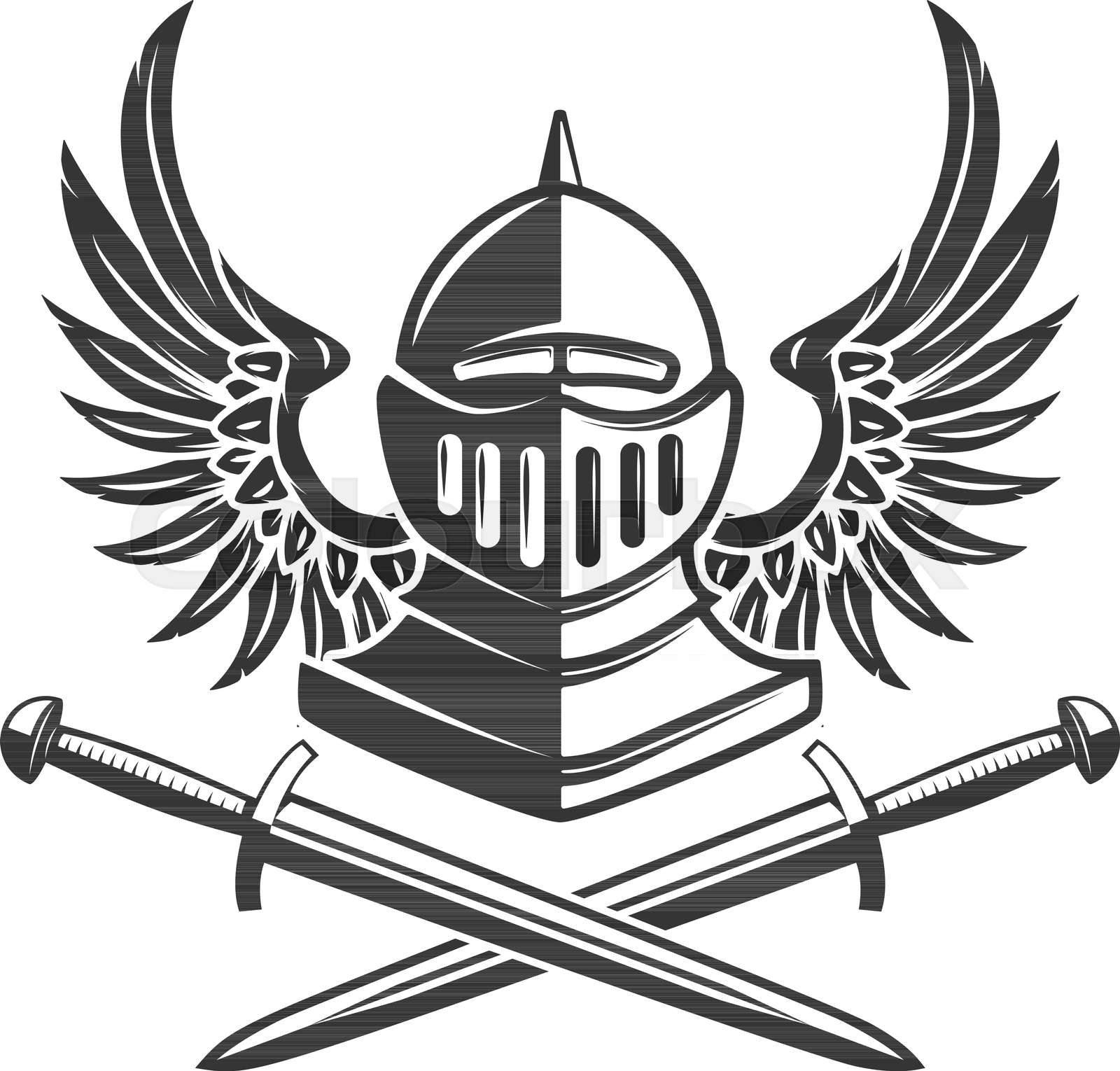 Winged Knight helmet with crossed swords. Design element for poster ...