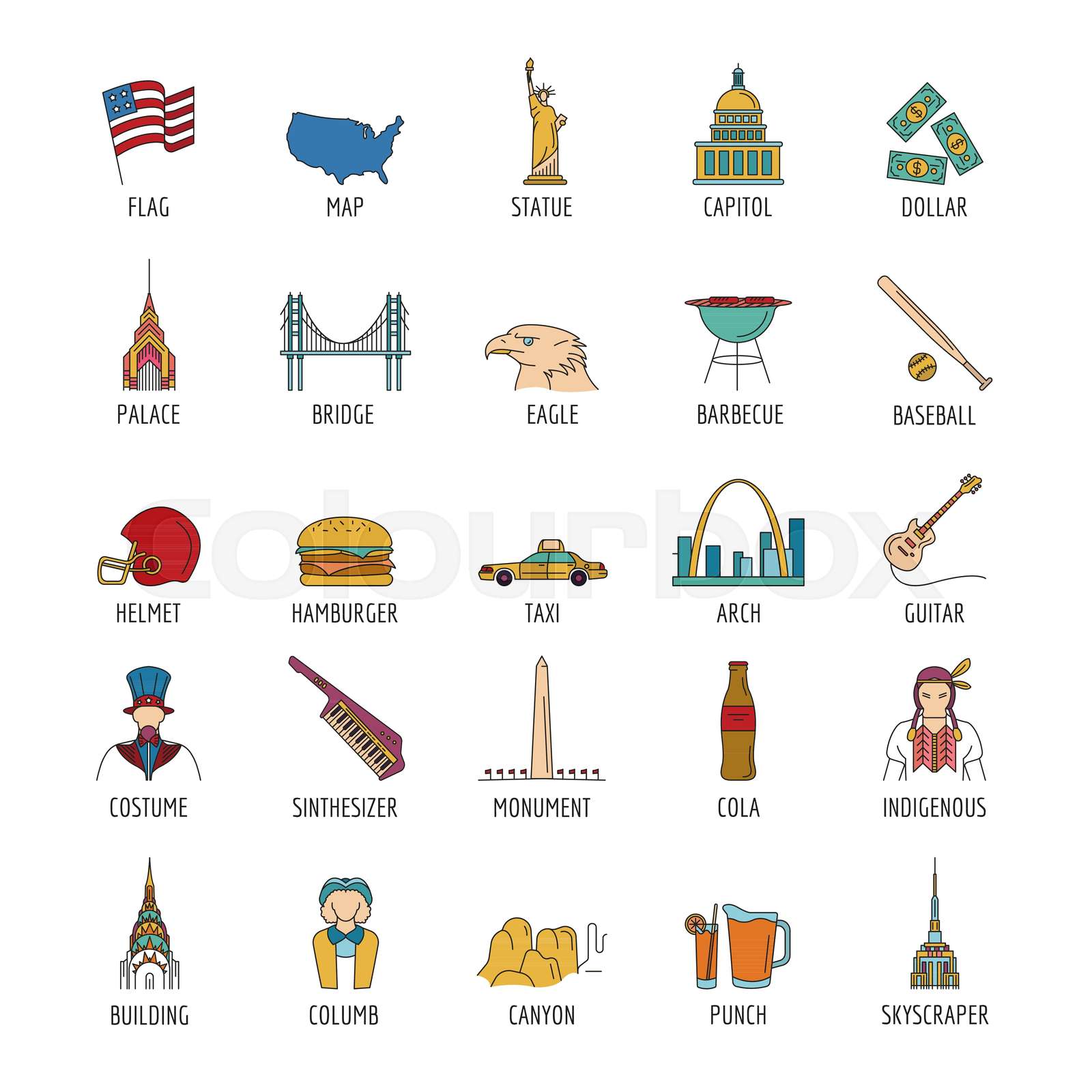 USA icons set, cartoon style | Stock vector | Colourbox