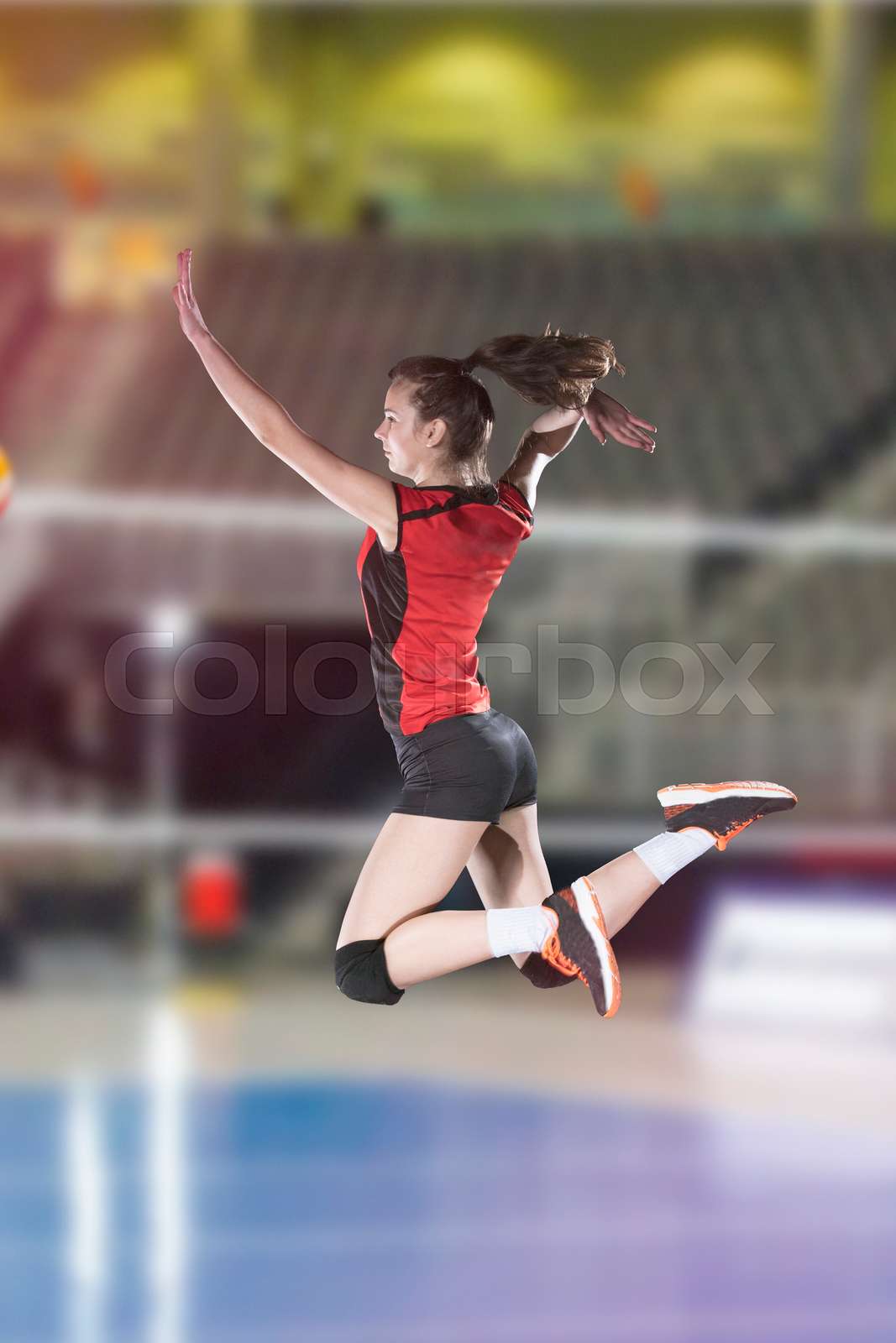 Female volleyball players jumping close-up on vollayball court. | Stock ...