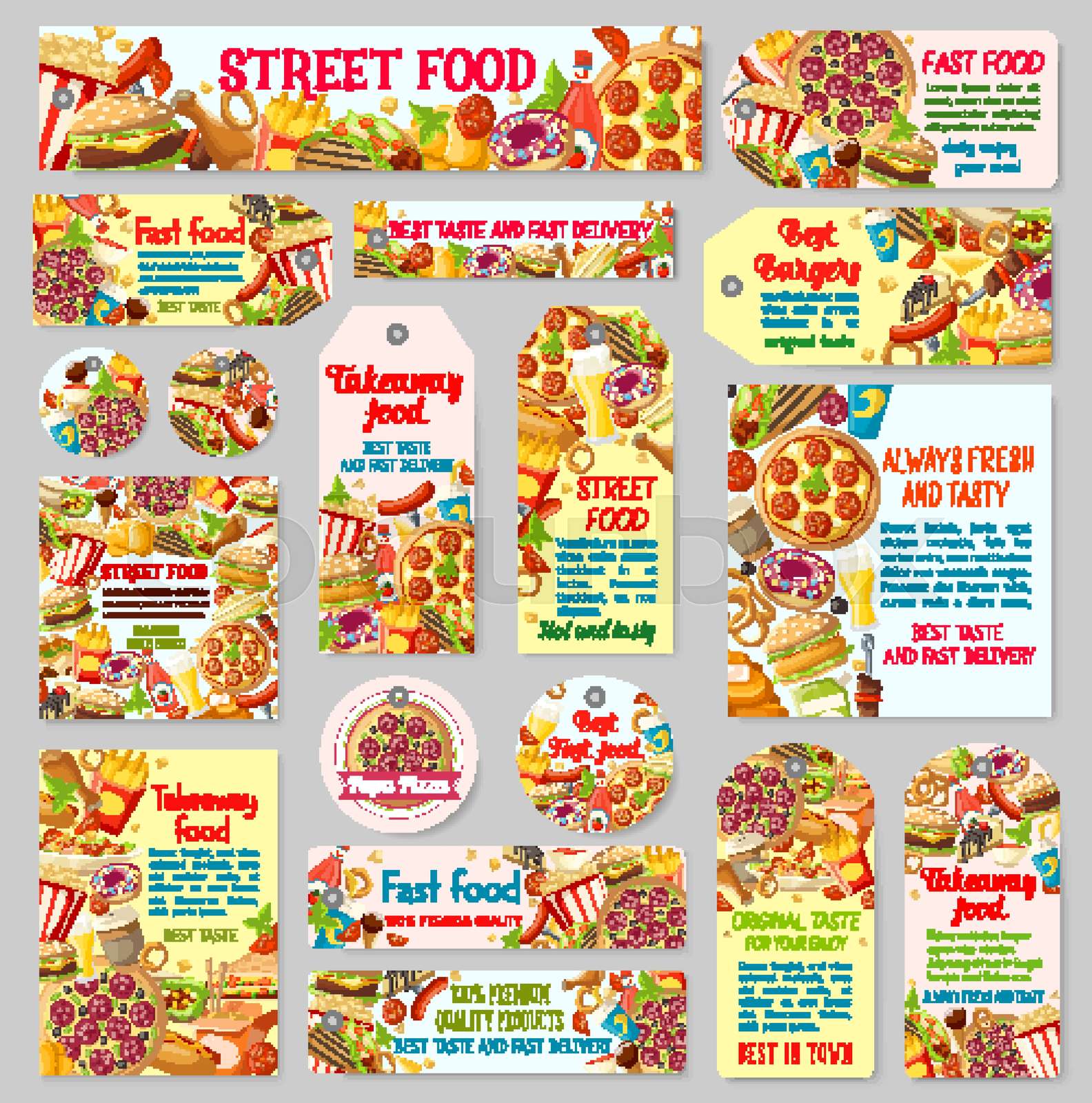 Fast food restaurant tag for takeaway menu design | Stock vector ...