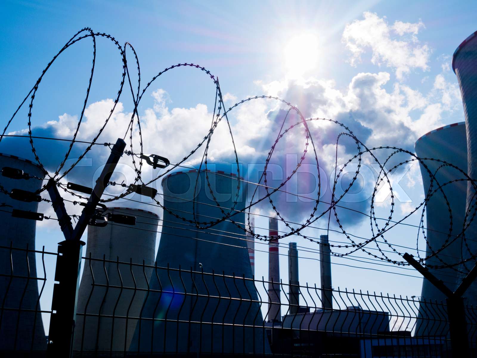 Power Plant bihand Fence with Barbed Wire. | Stock image | Colourbox