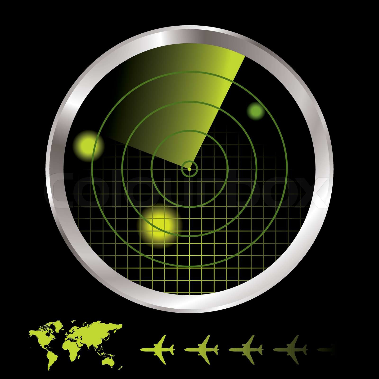 Aircraft radar for airport with world map and plane icon | Stock vector ...