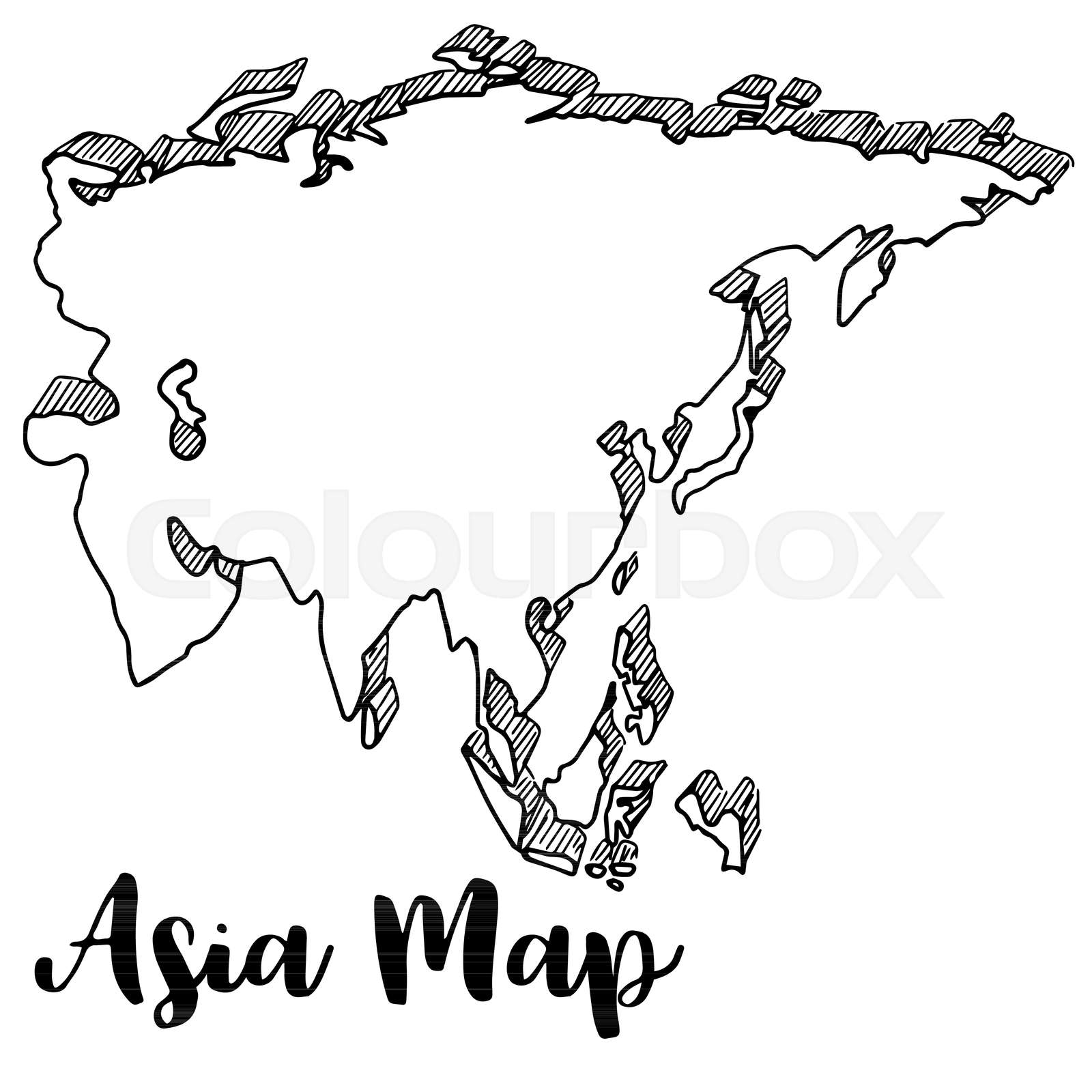 Hand drawn Asia map sketch,vector illustration | Stock vector | Colourbox