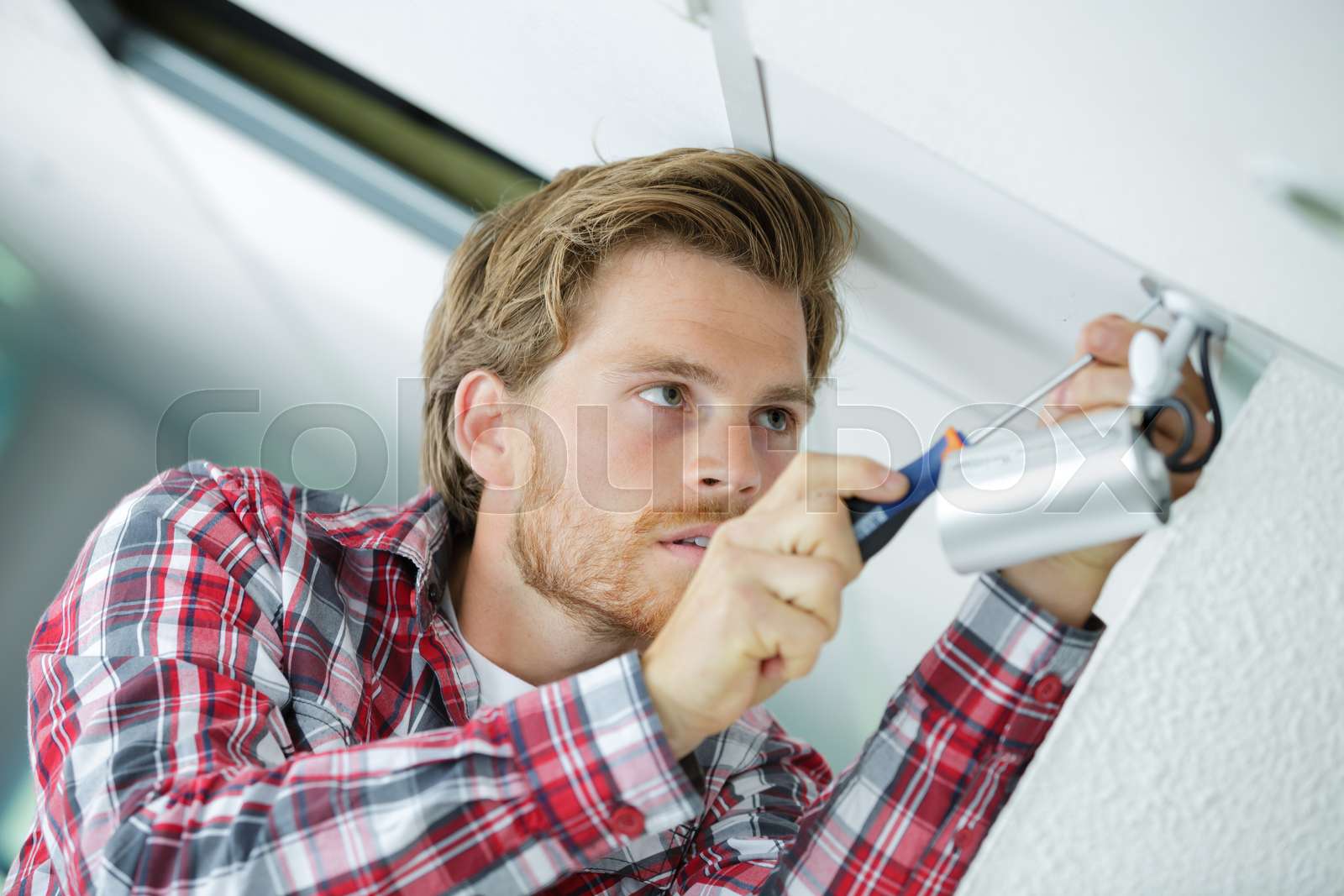 Professional Cctv Technician Working Stock Image Colourbox