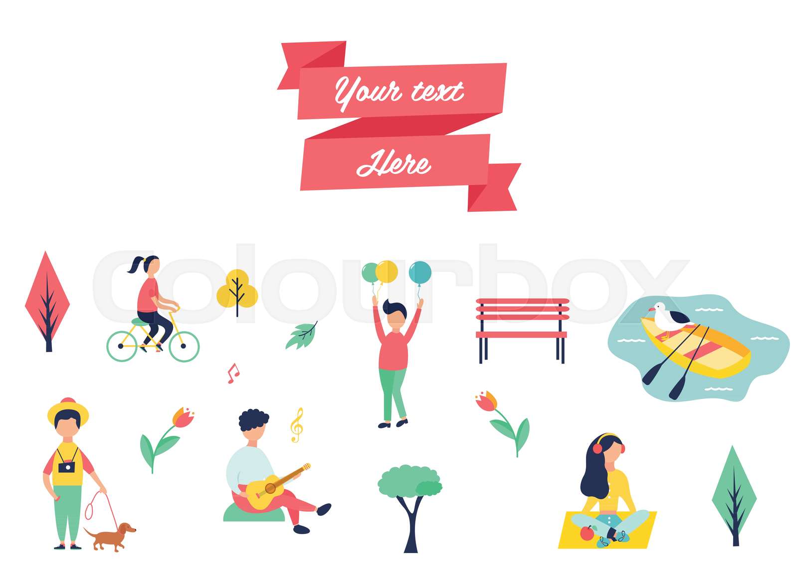 Banner with People at park resting and having fun. | Stock vector ...