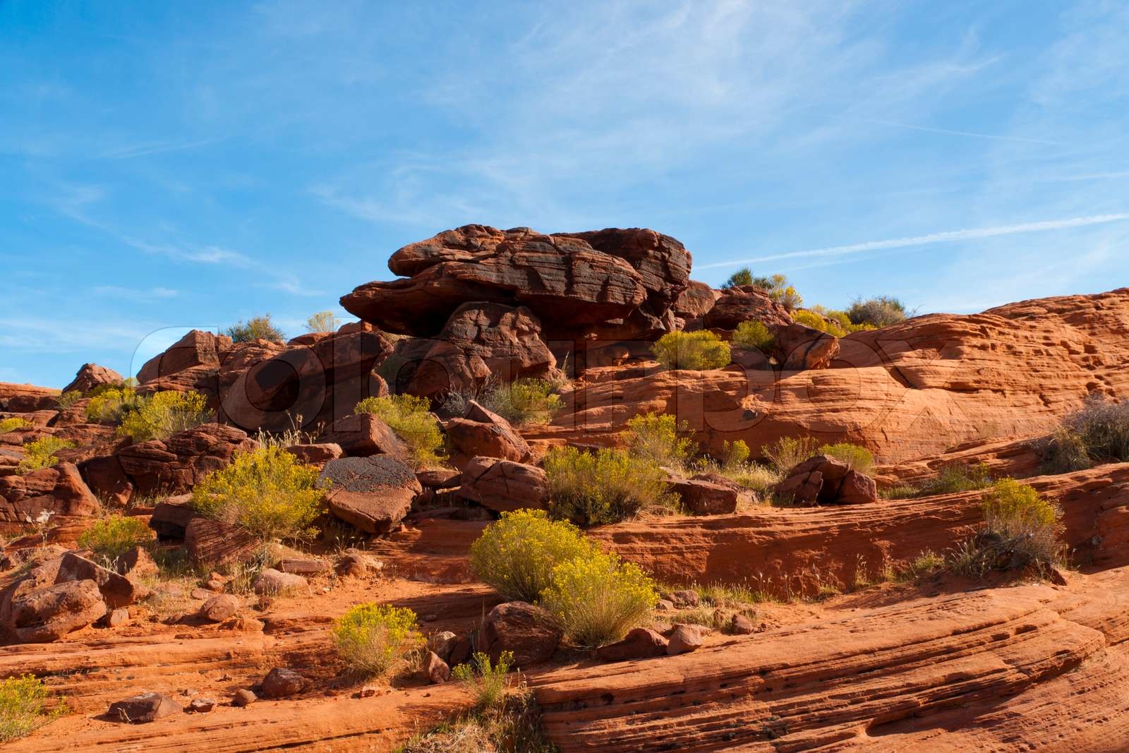 The unique red sandstone rock formations in Valley of Fire State park ...