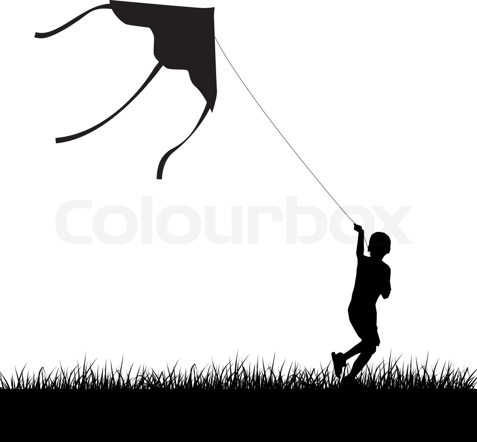 silhuette of running boy with flying kate Vector illustration | Stock ...