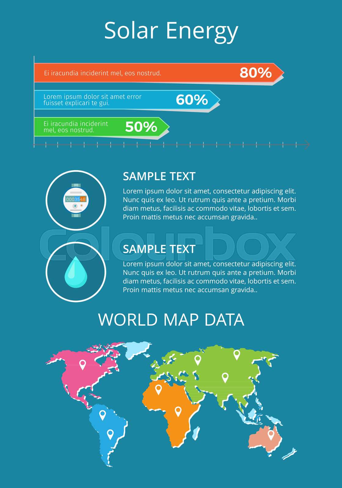 Solar Energy World Map Data Text Sample Poster | Stock vector | Colourbox
