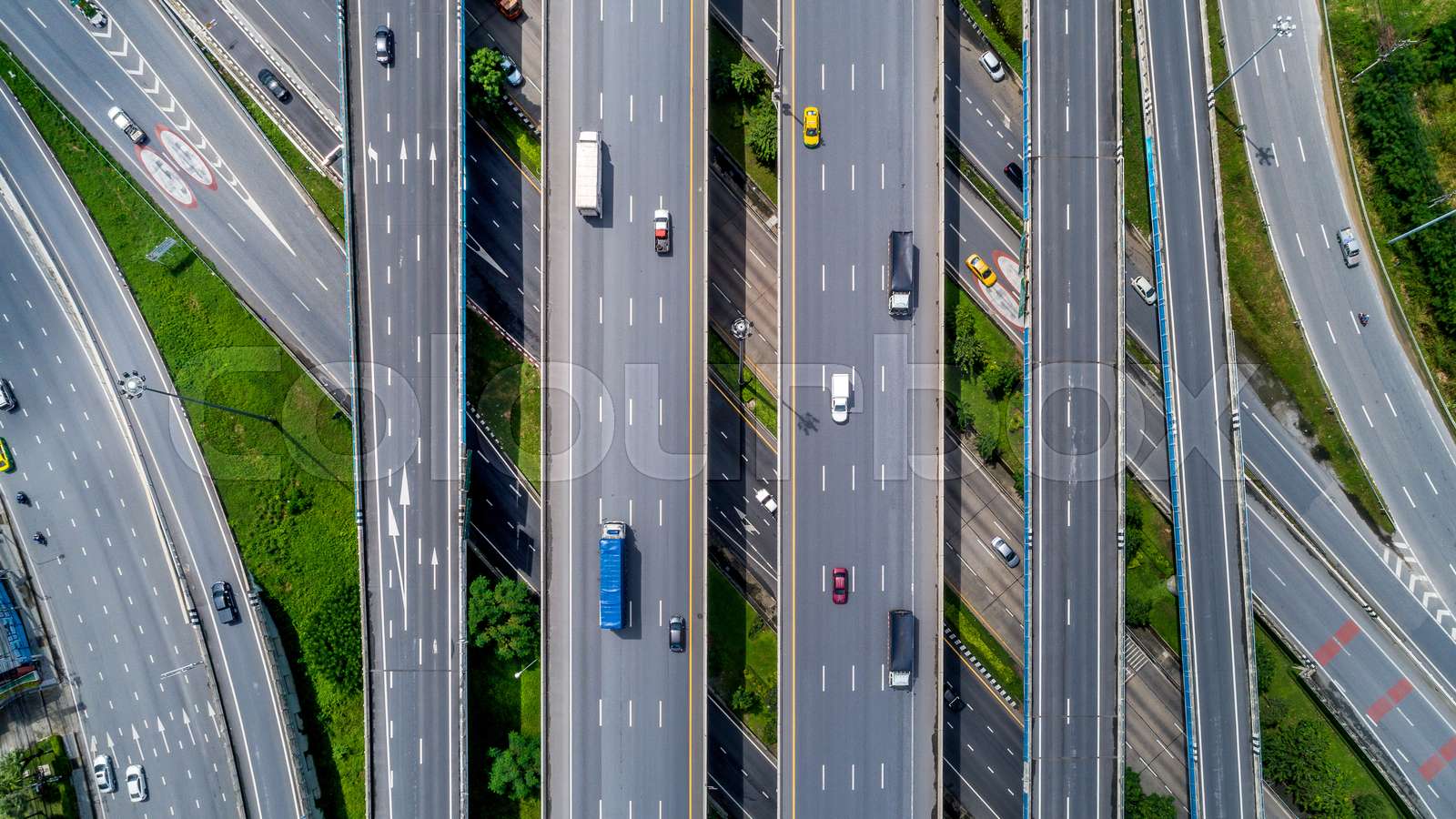 Top view city traffic of highway and bridge. | Stock image | Colourbox