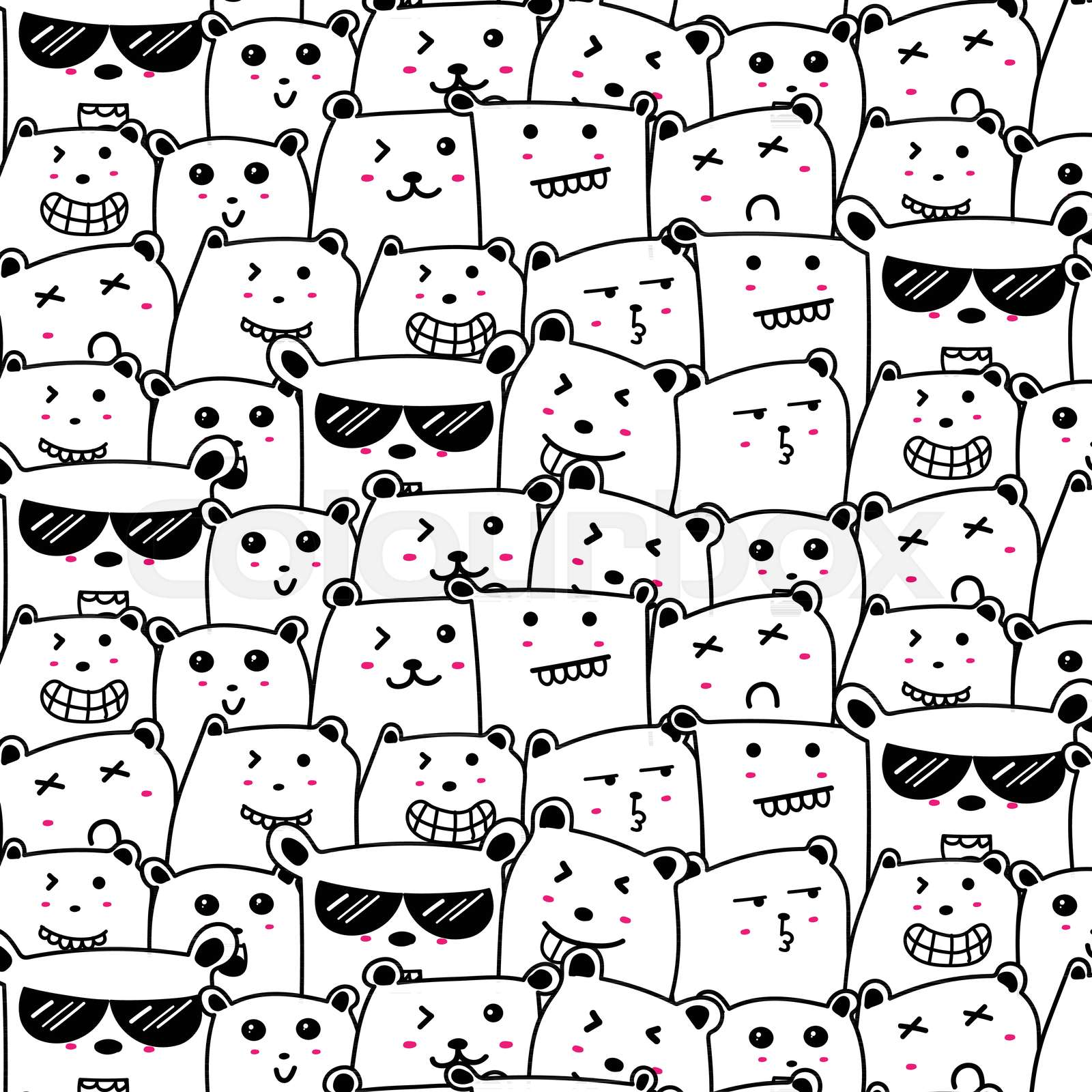 Cute Bears Doodle Art Pattern Background. | Stock vector | Colourbox