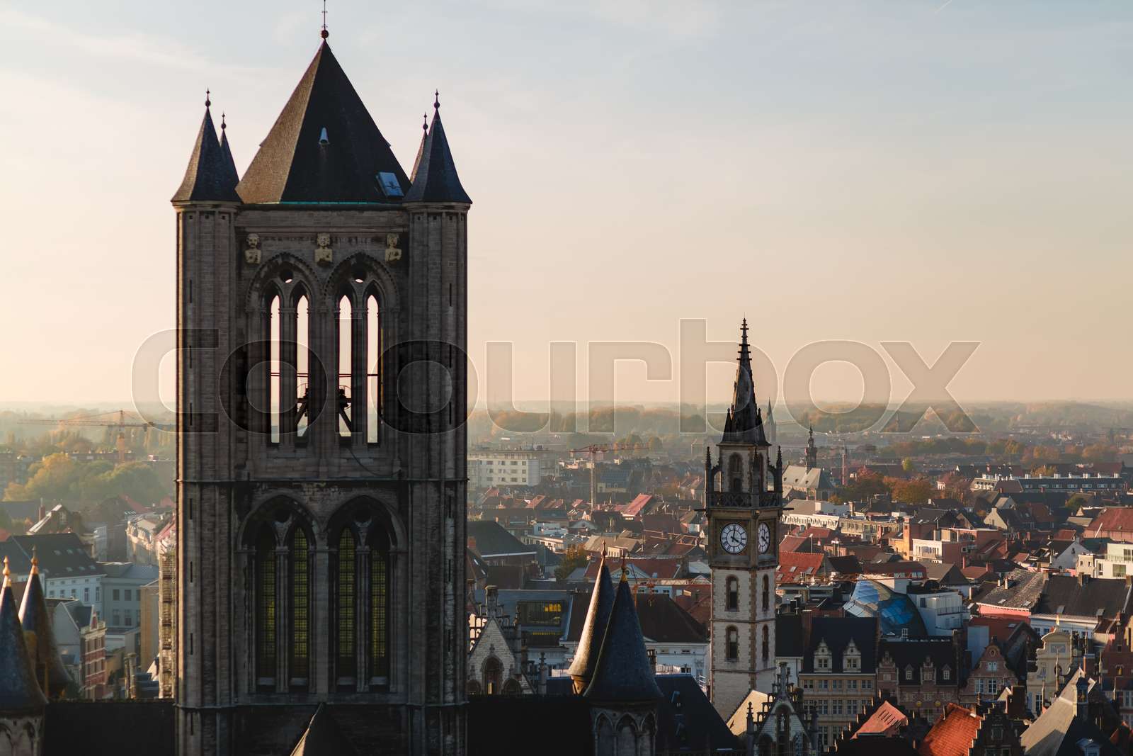 aerial view of beautiful ancient architecture in historical quarter of ...