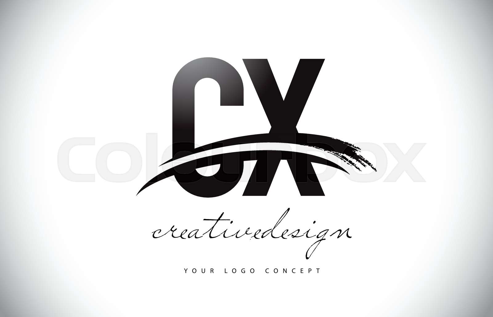 CX C X Letter Logo Design with Swoosh and Black Brush Stroke. | Stock ...