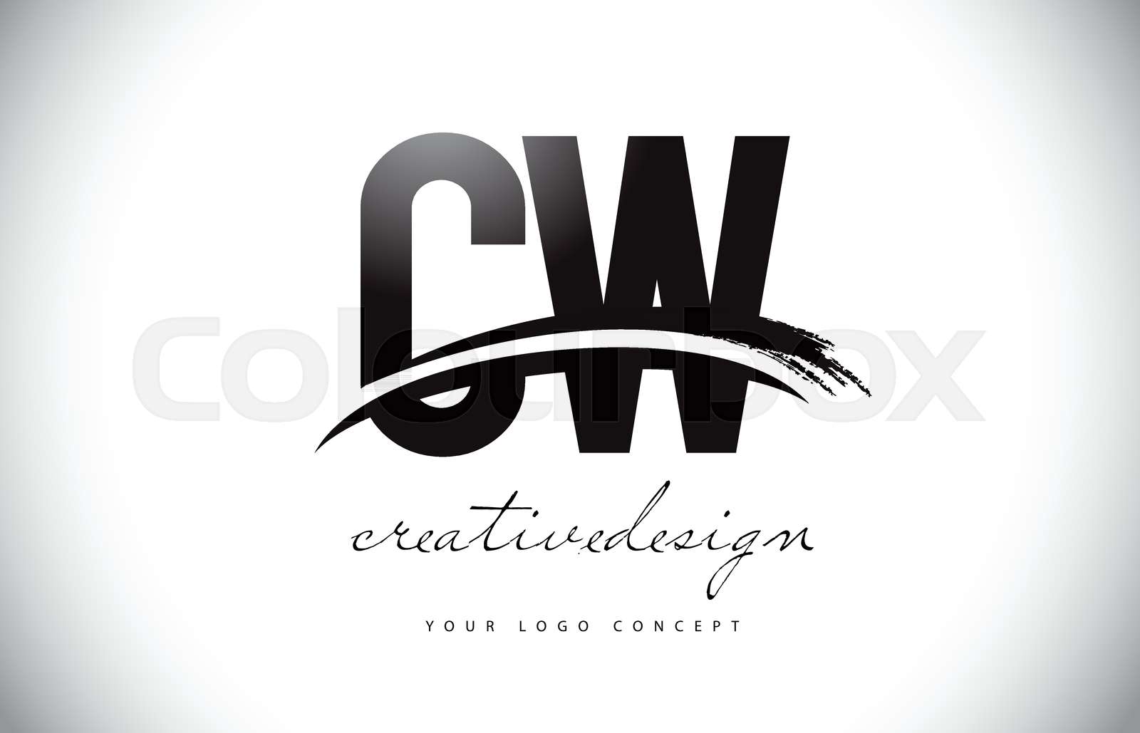 CW C W Letter Logo Design with Swoosh and Black Brush Stroke. | Stock ...