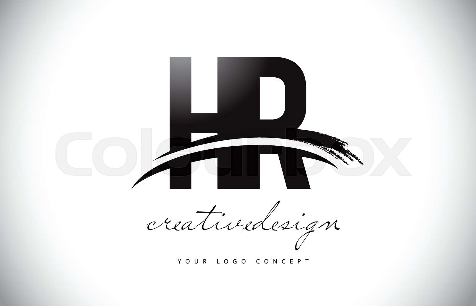 HR H R Letter Logo Design with Swoosh and Black Brush Stroke. | Stock ...