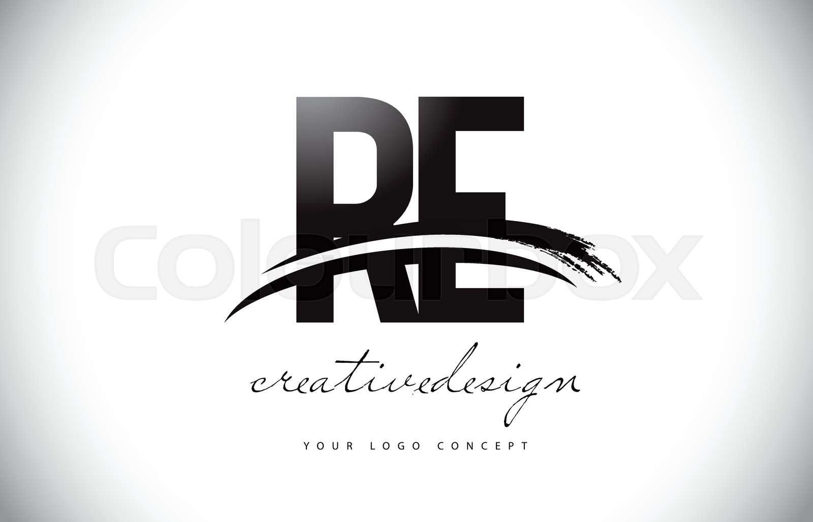 RE R E Letter Logo Design with Swoosh and Black Brush Stroke. | Stock ...