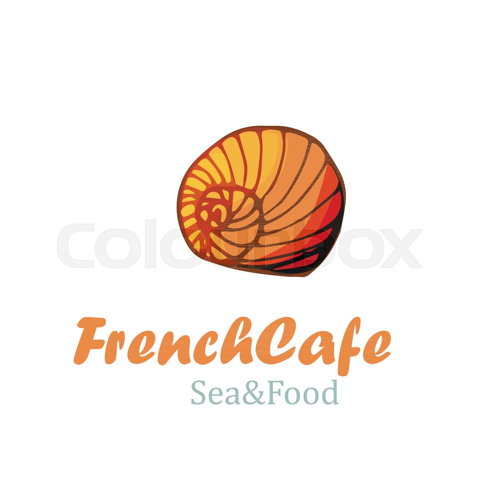 Cafe logo with shell in cartoon style | Stock vector | Colourbox