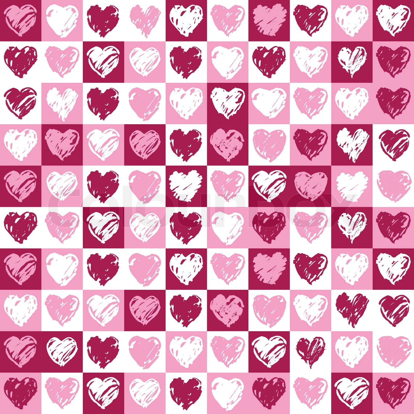 A square background with hearts pattern in pink and vinous colours ...