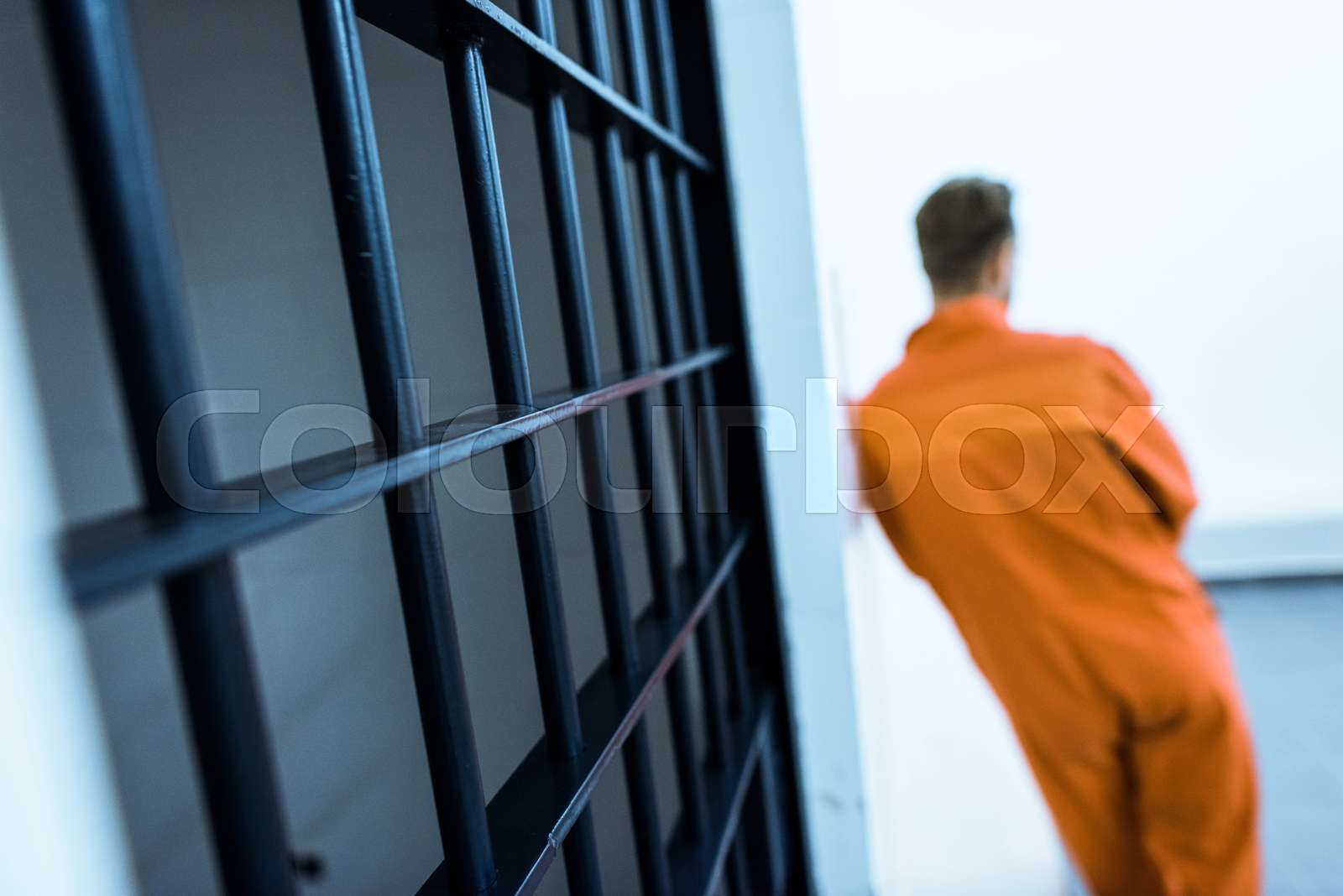 rear view of prisoner leaning on wall in prison cell | Stock image ...