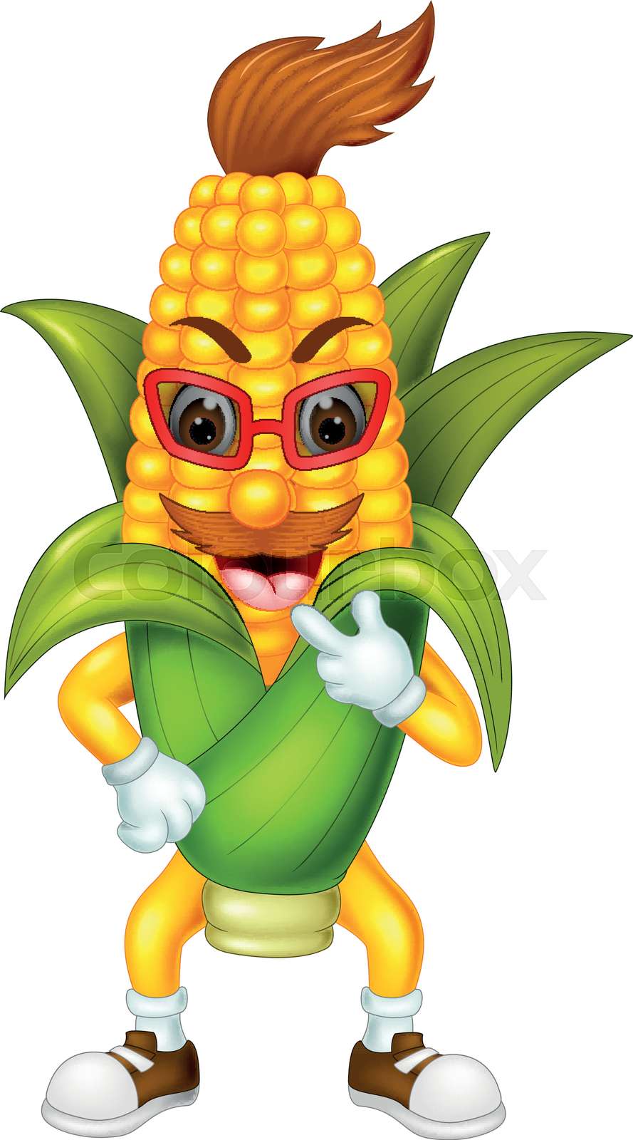 funny corn cartoon standing with smile and using glasses | Stock vector ...