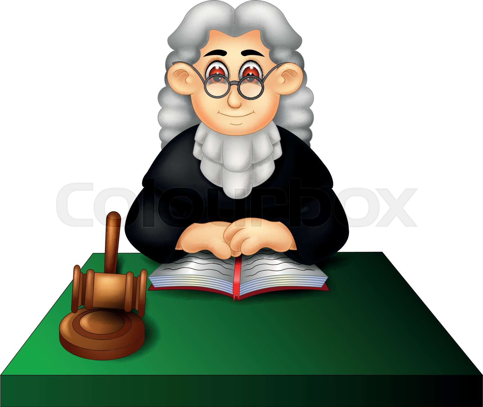 funny judge cartoon sitting with smile and reading book | Stock vector ...