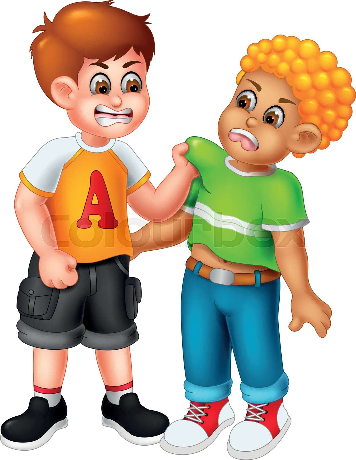 cute boy cartoon standing with fighting | Stock vector | Colourbox
