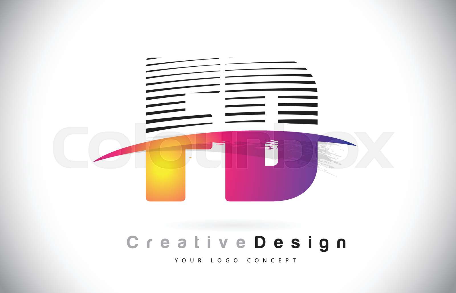FD F D Letter Logo Design With Creative Lines and Swosh in Purple Brush ...