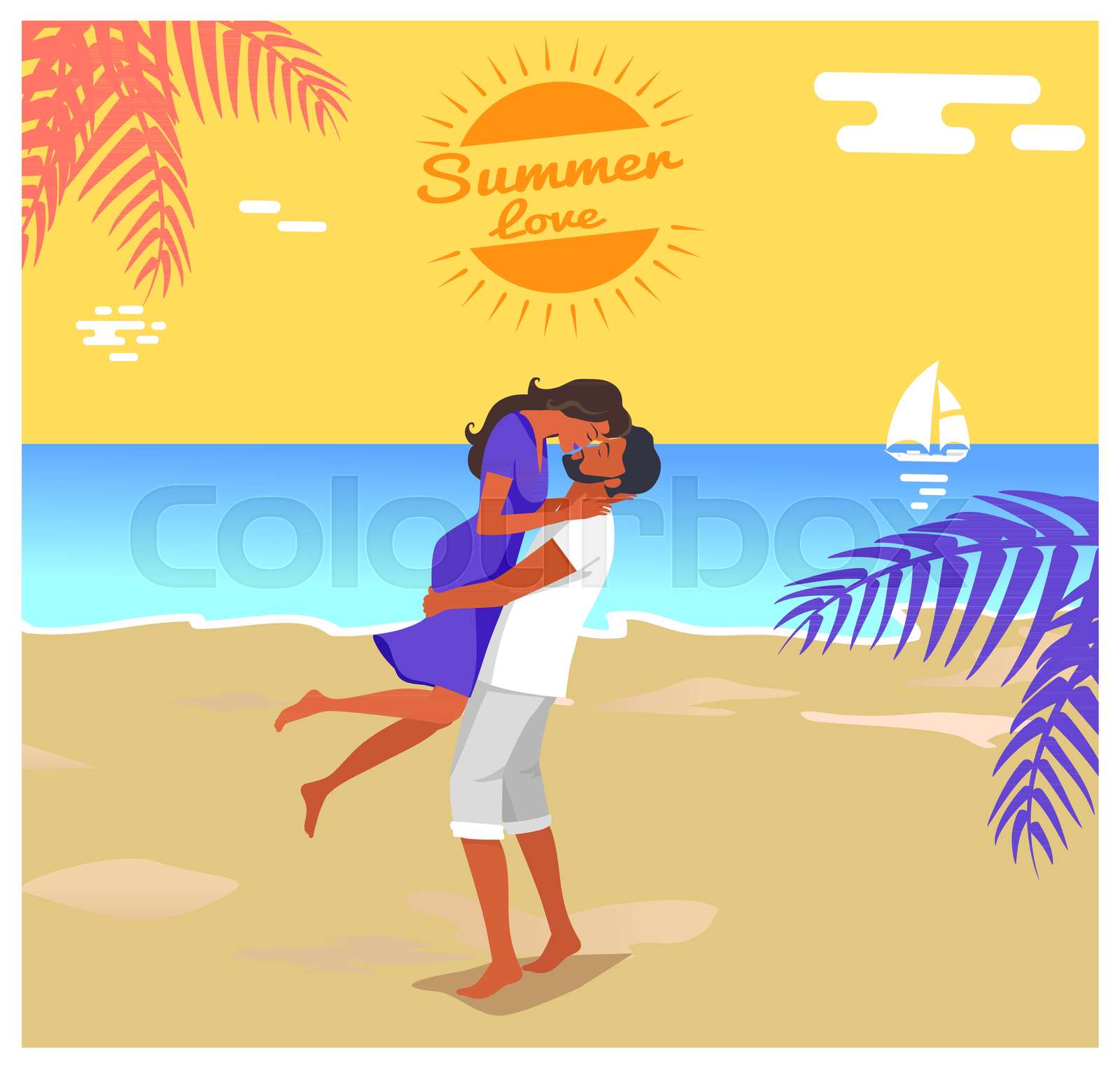 Man Lifts his Girlfriend and Kisses Illustration | Stock vector | Colourbox