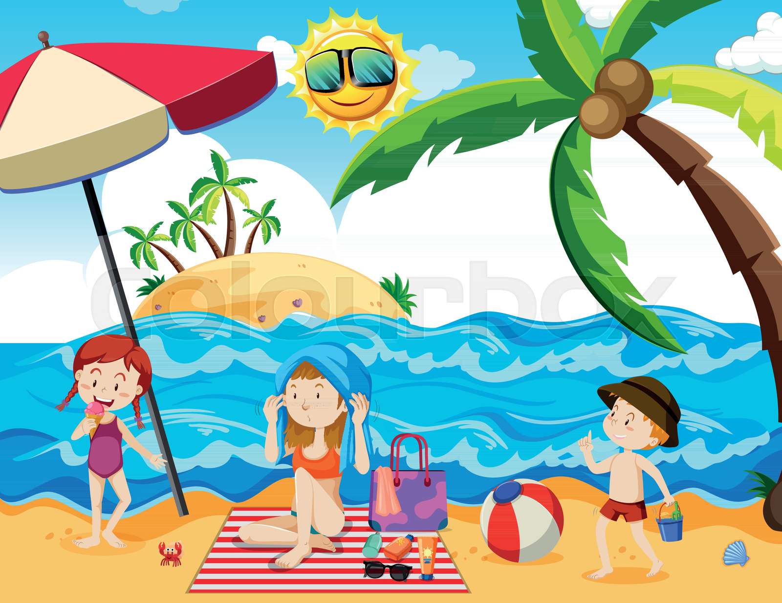 Family At The Beach Clipart