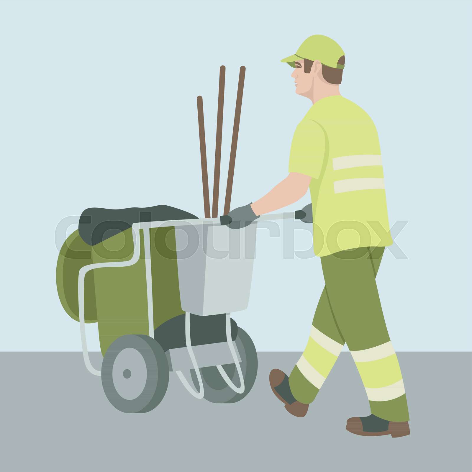 professional worker cleaner with clean trolley vector illustration ...