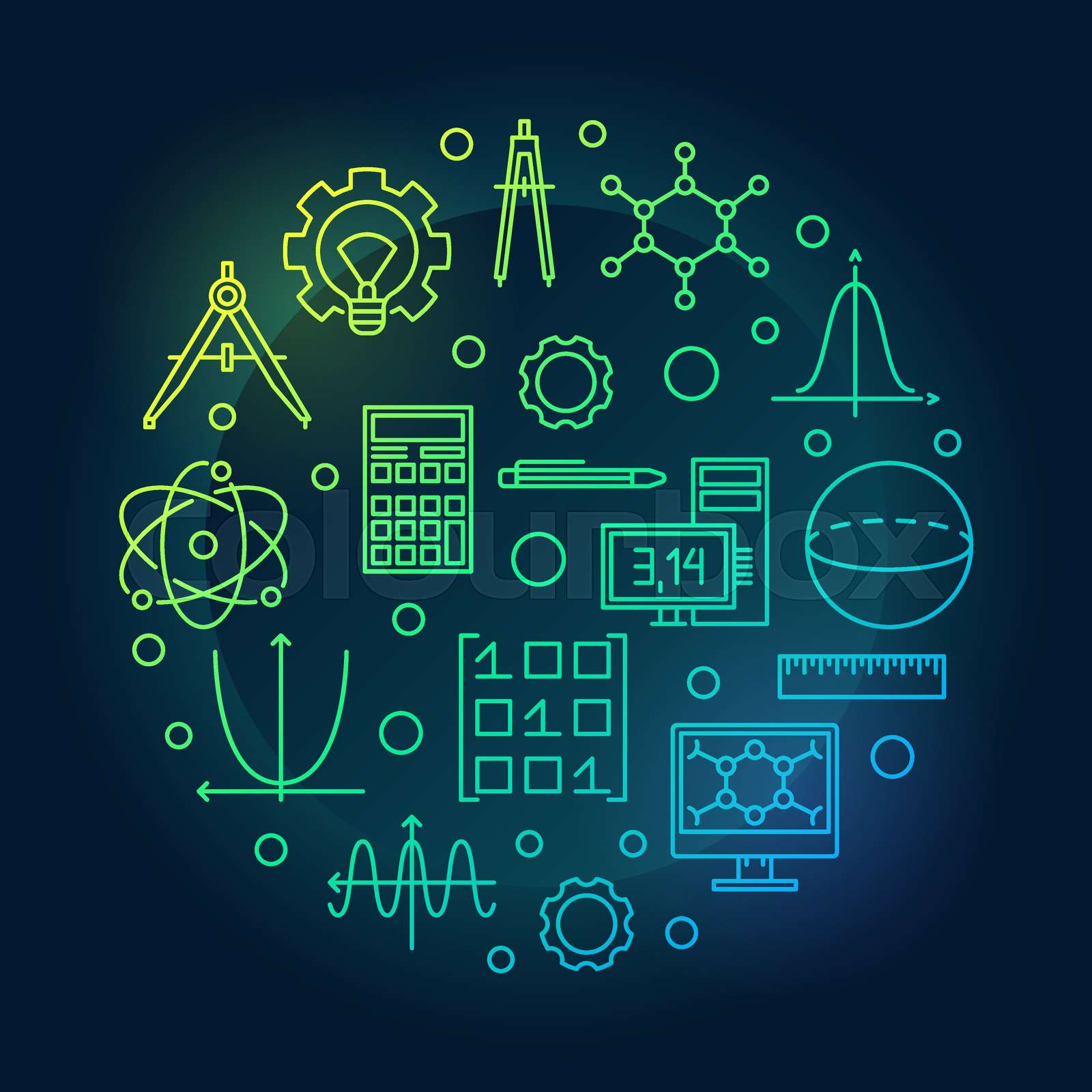 STEM vector colored round illustration in thin line style | Stock ...