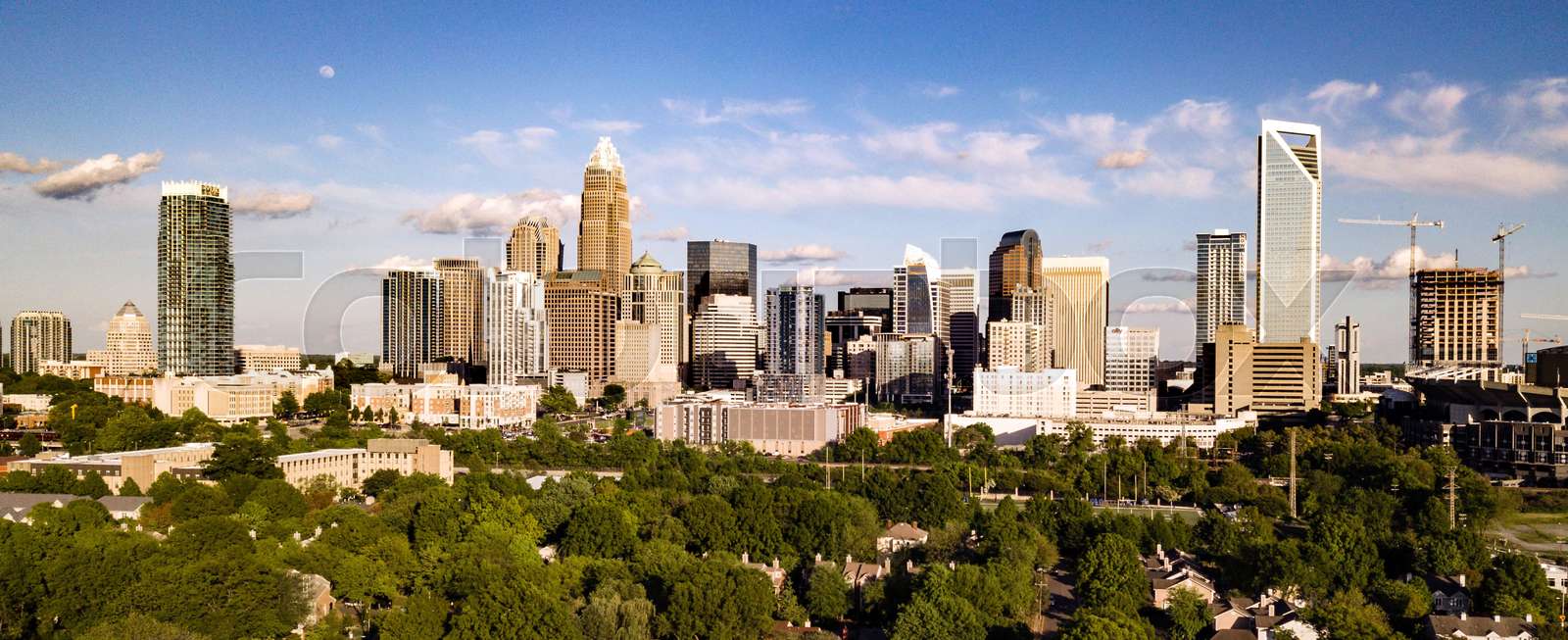 Aerial View Long Panoramic Shot of Charlotte North Carolina Downtown ...