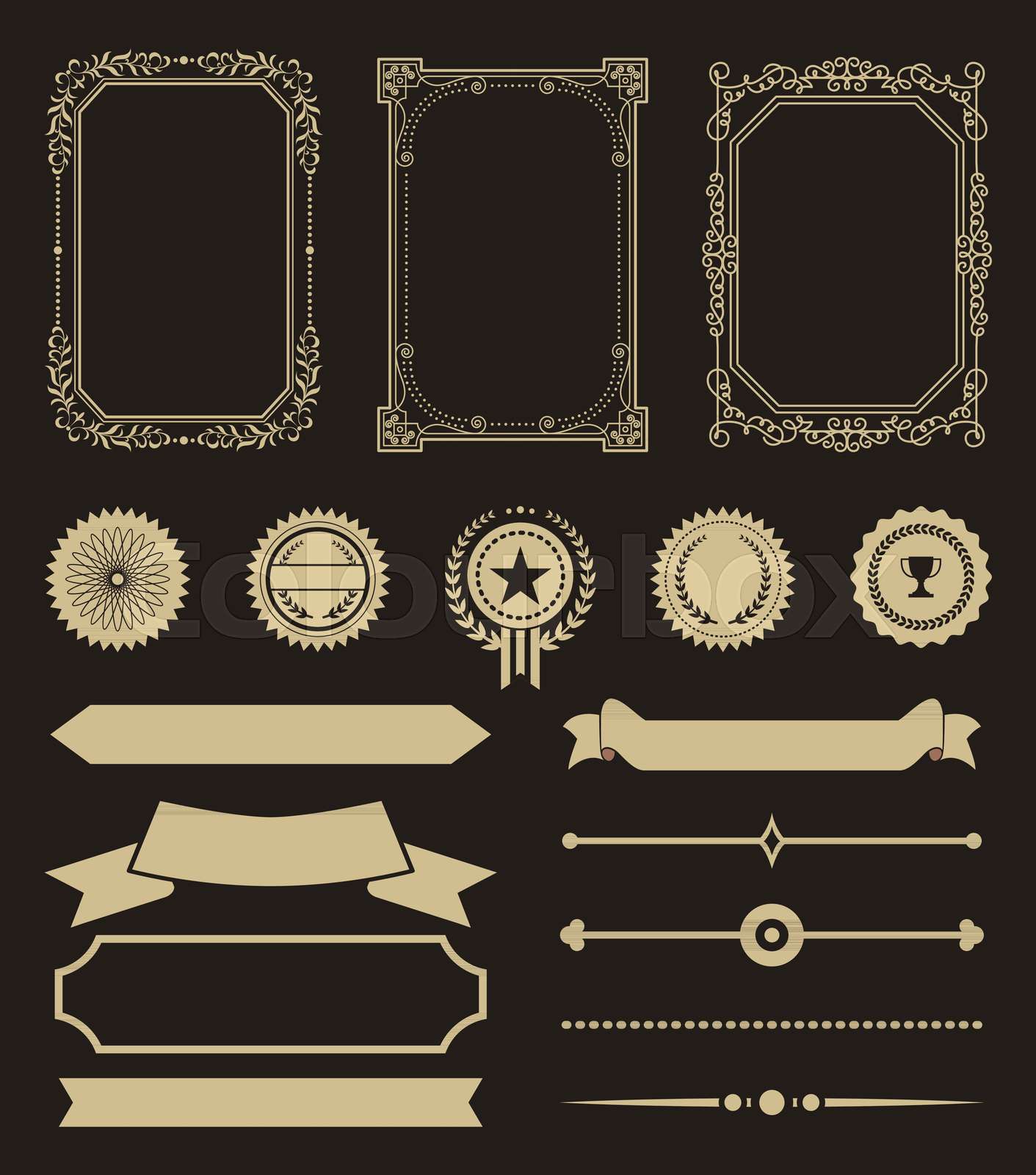 Certificate Labels Awards and Ribbons Golden Signs | Stock vector ...