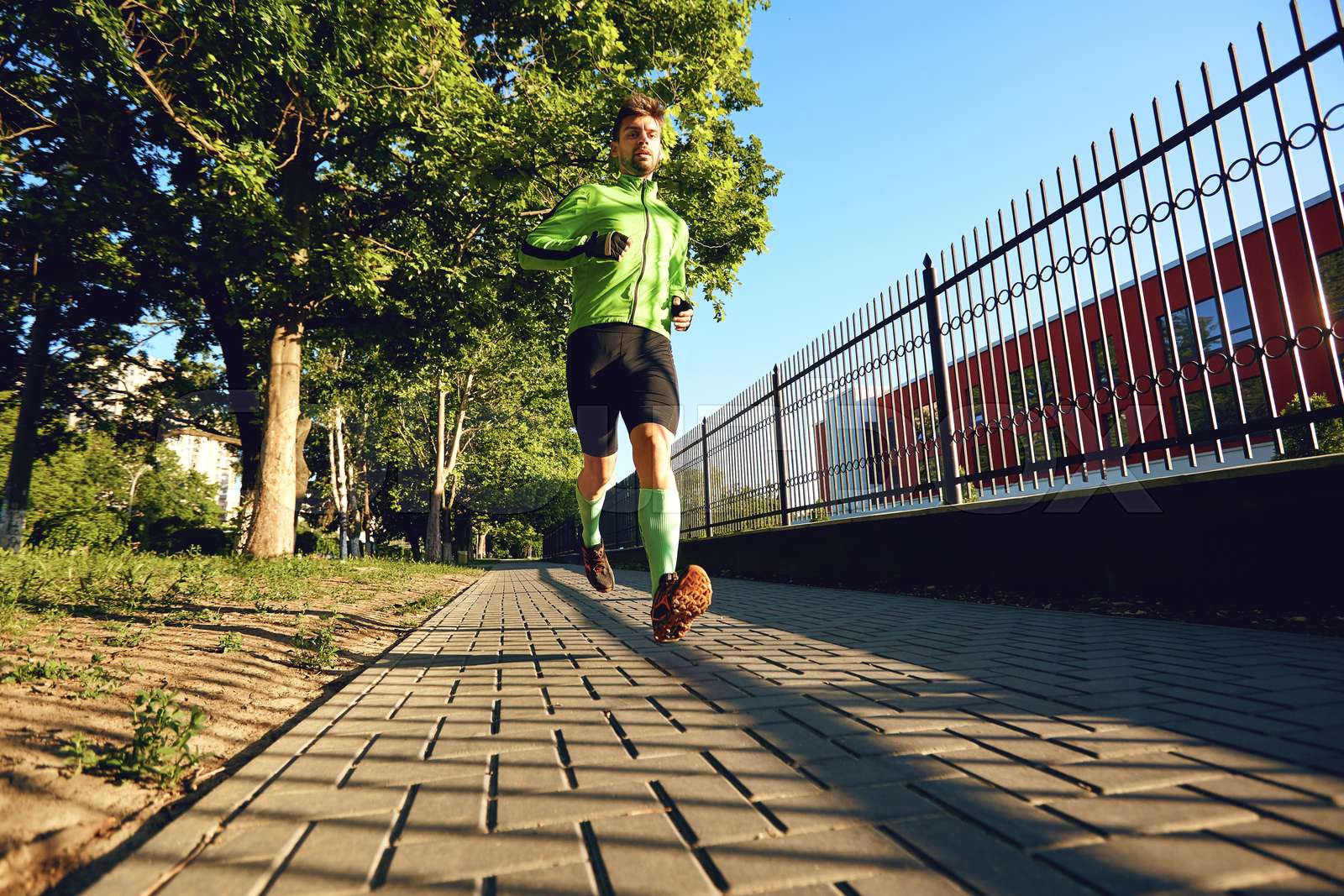 A sporty man runs through the streets. | Stock image | Colourbox