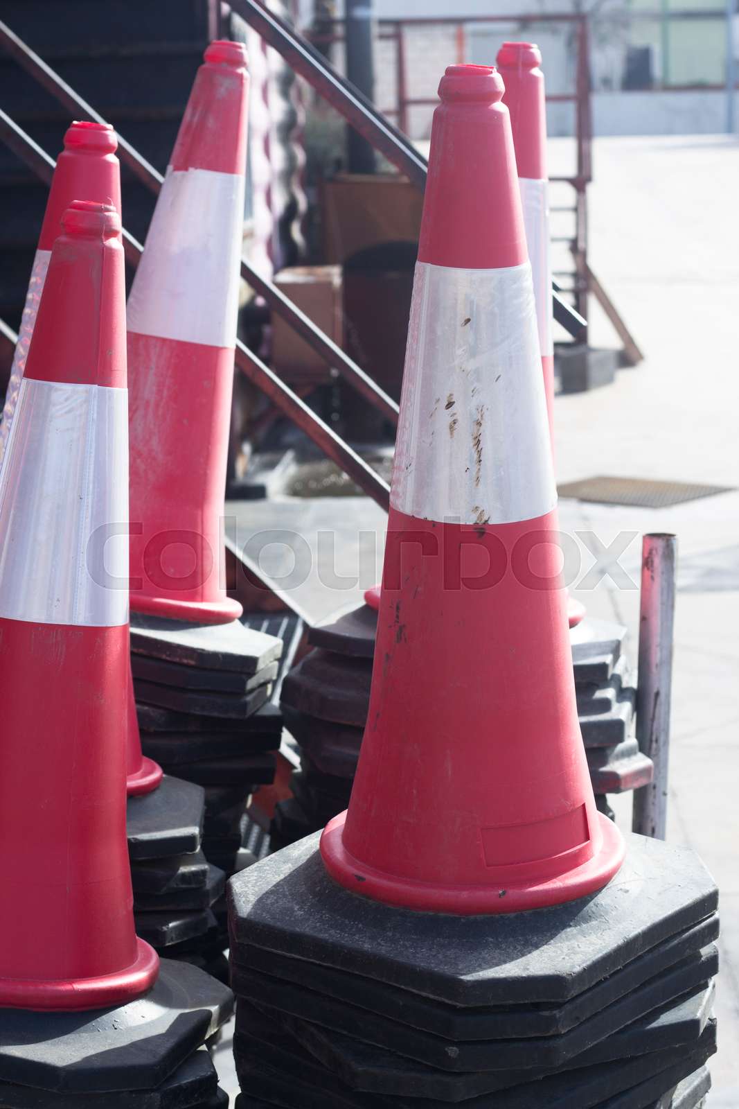 Traffic cones bollards equipment | Stock image | Colourbox