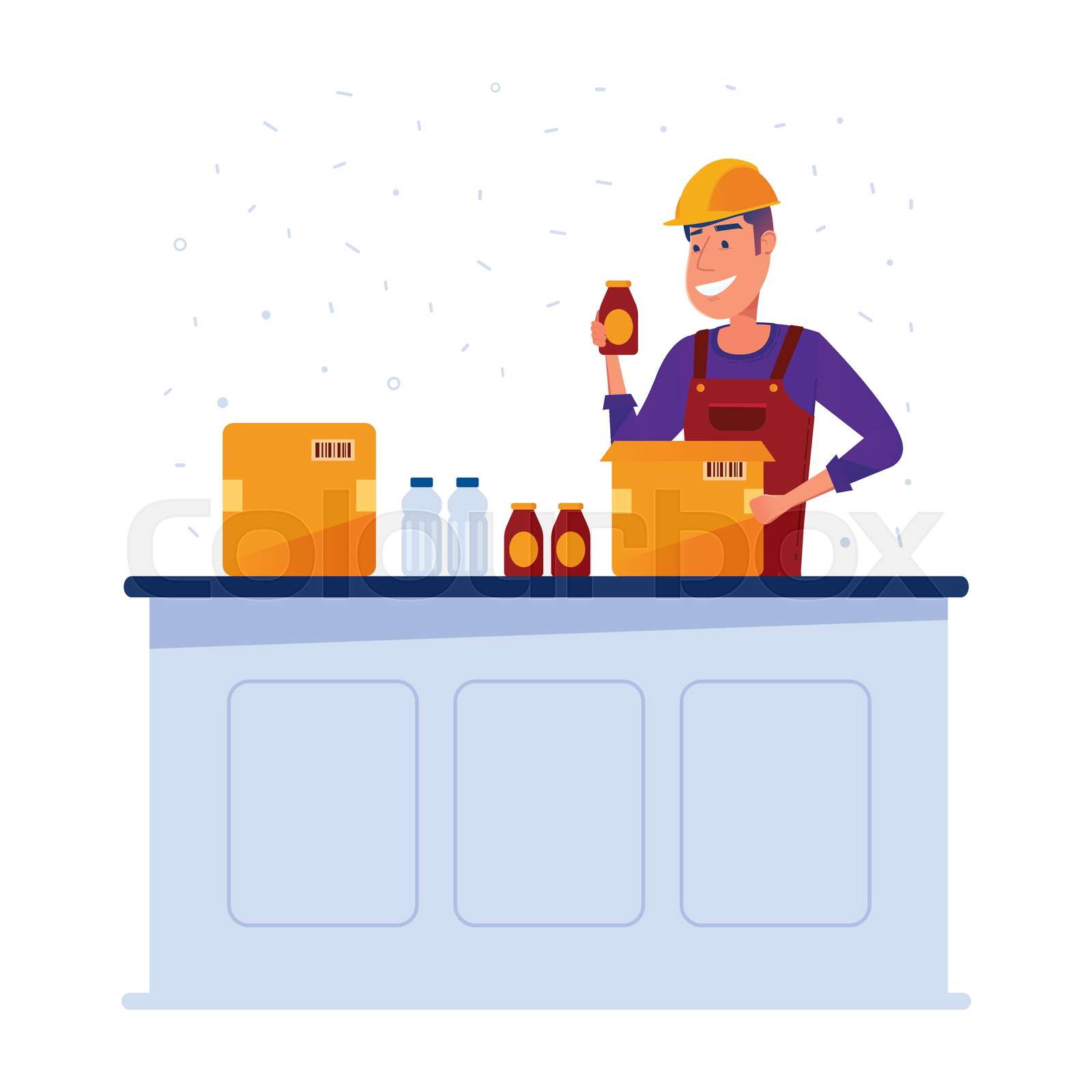 Warehouse worker packing goods in boxes | Stock vector | Colourbox