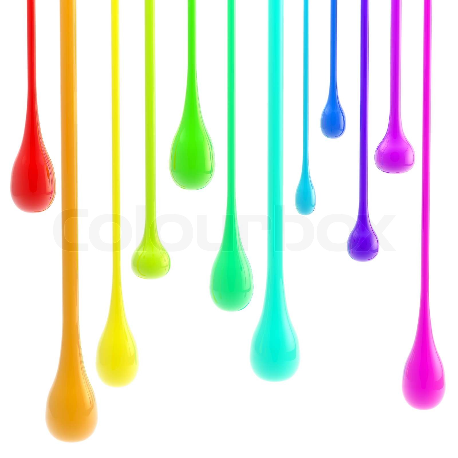 Rainbow glossy paint drop blobs isolated on white | Stock image | Colourbox