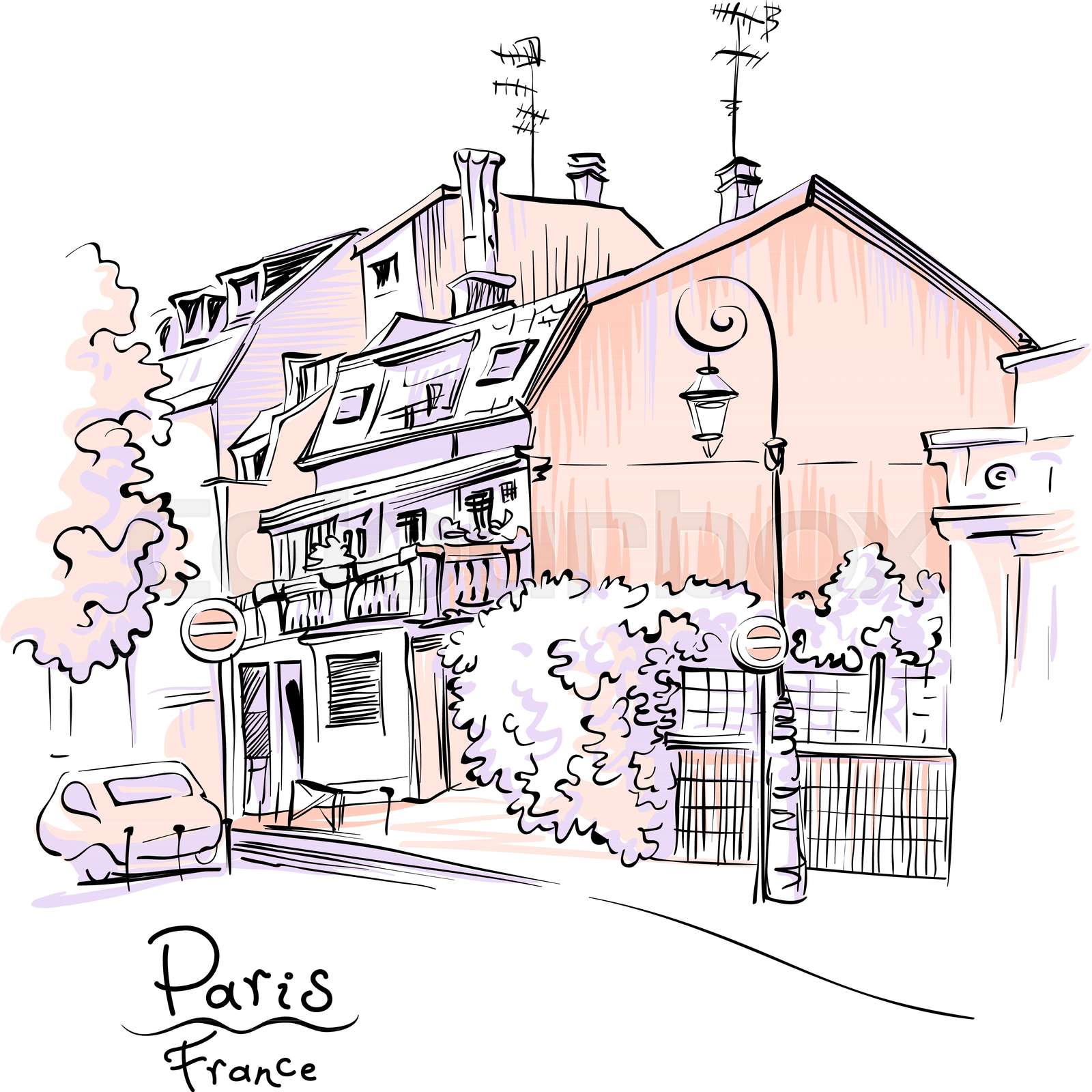 Cozy Paris street, France | Stock vector | Colourbox