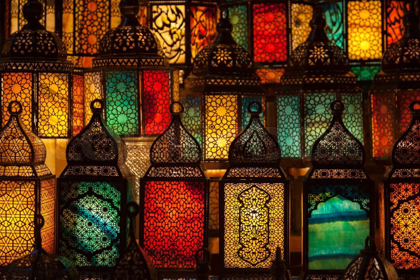 lighting with colors on muslim style's lantern | Stock image | Colourbox