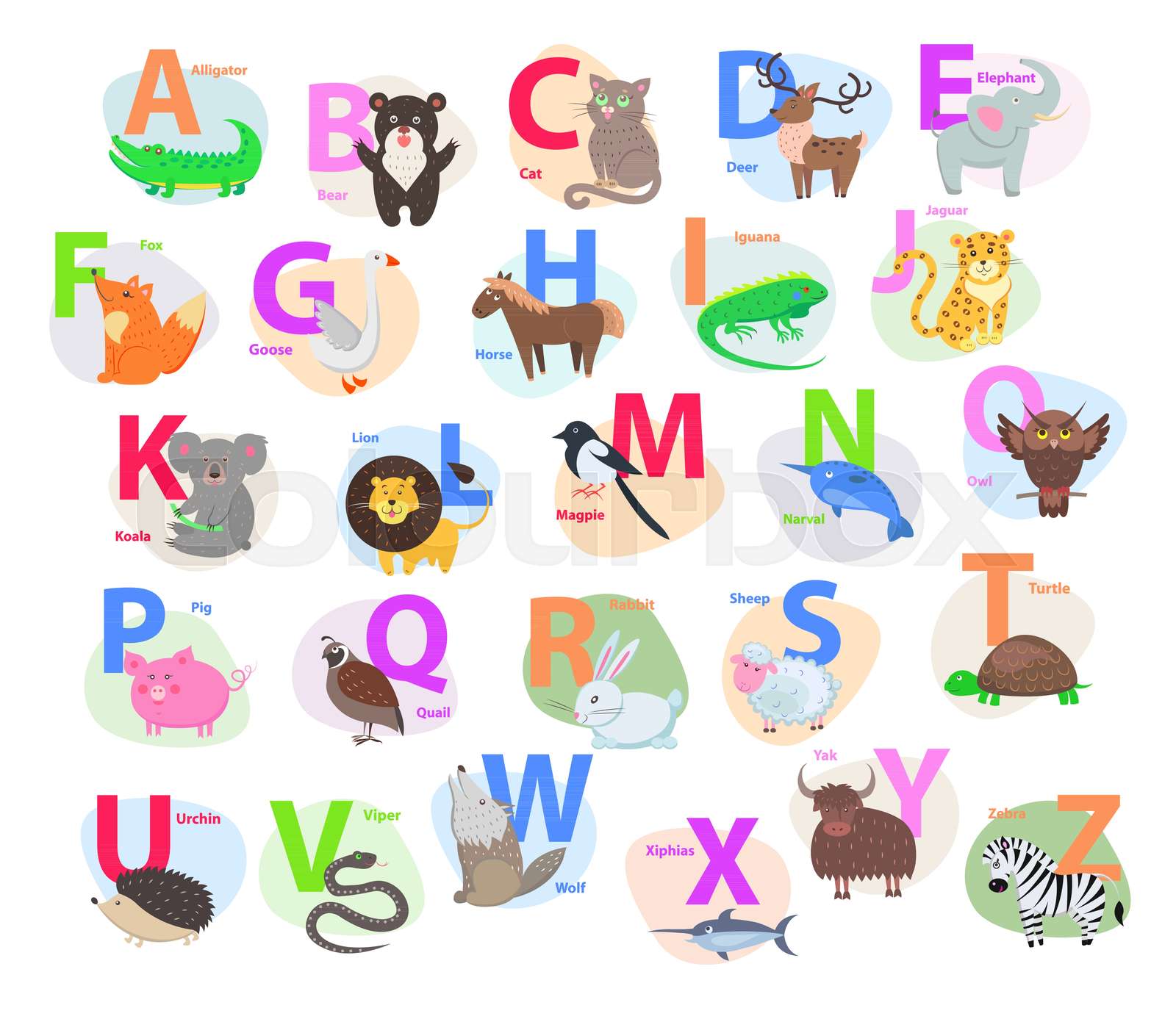 Children ABC with Cute Animals Cartoon Flat Vector | Stock vector ...
