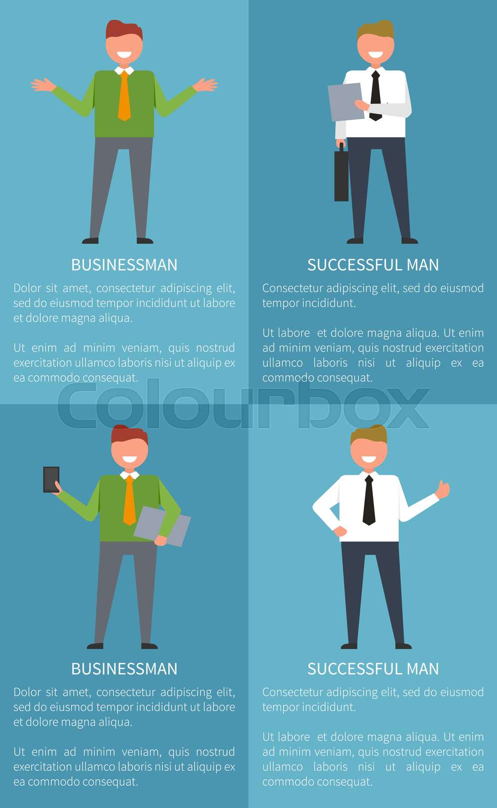Successful Businessman Set of Colorful Posters | Stock vector | Colourbox