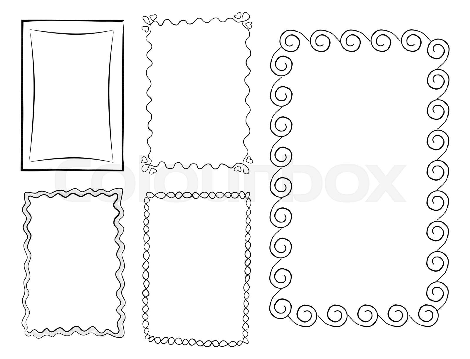 Rectangular Doodle Line Art Frames Vector Set | Stock vector | Colourbox