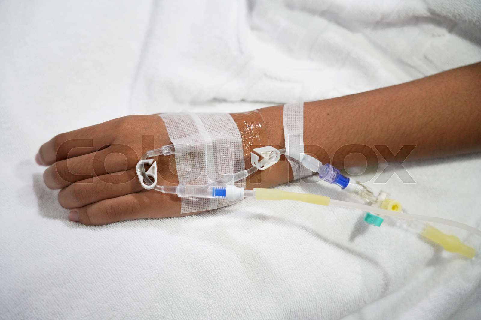 woman hand receiving a saline solution in a hospital | Stock image ...