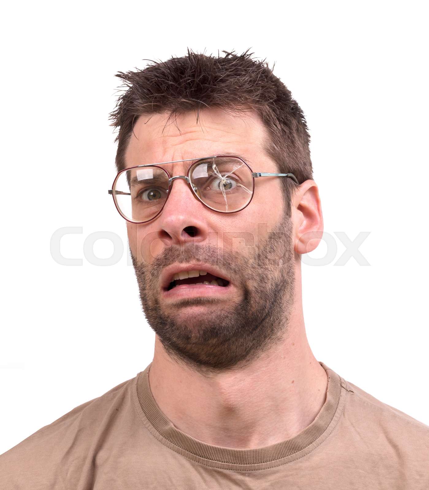 Goofy man with broken vintage glasses | Stock image | Colourbox