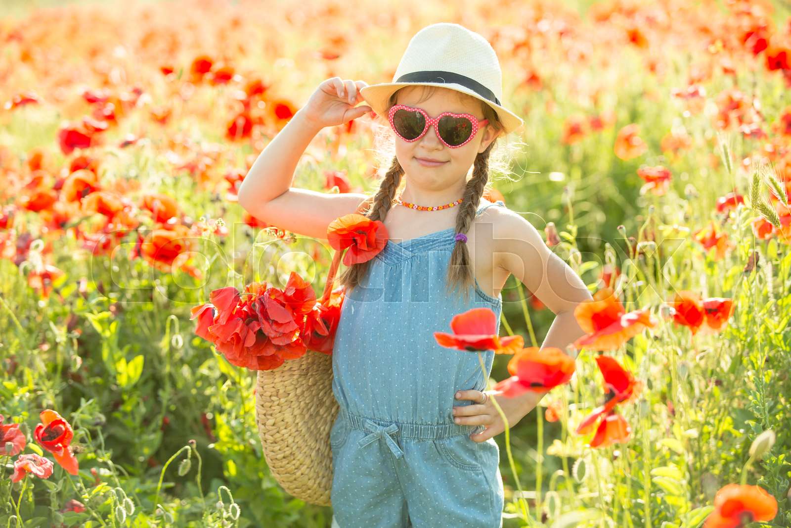 Little girl posing in a poppies | Stock image | Colourbox